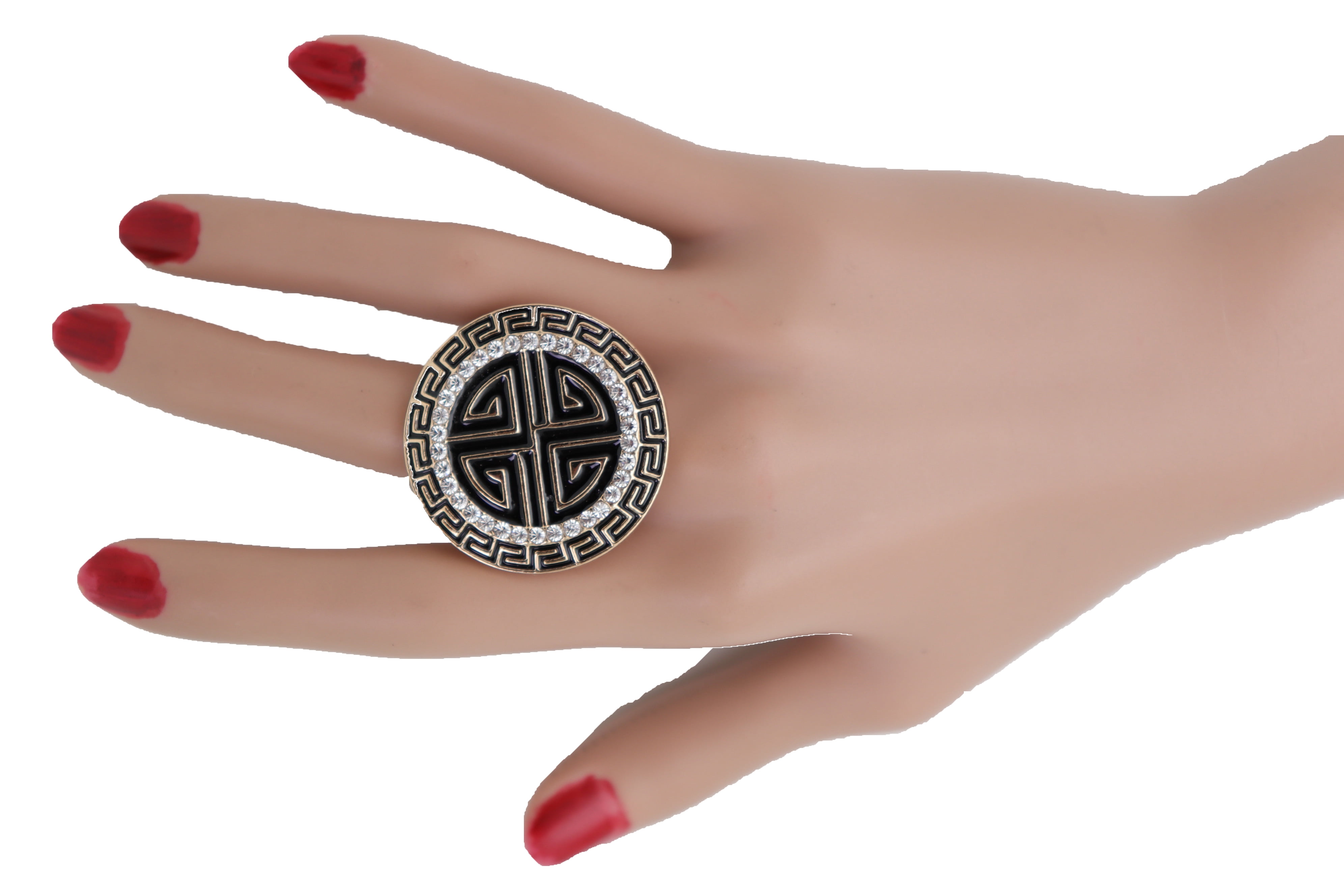 Women Gold Metal Round Ring Elastic Band Designer Inspired Jewelry ...