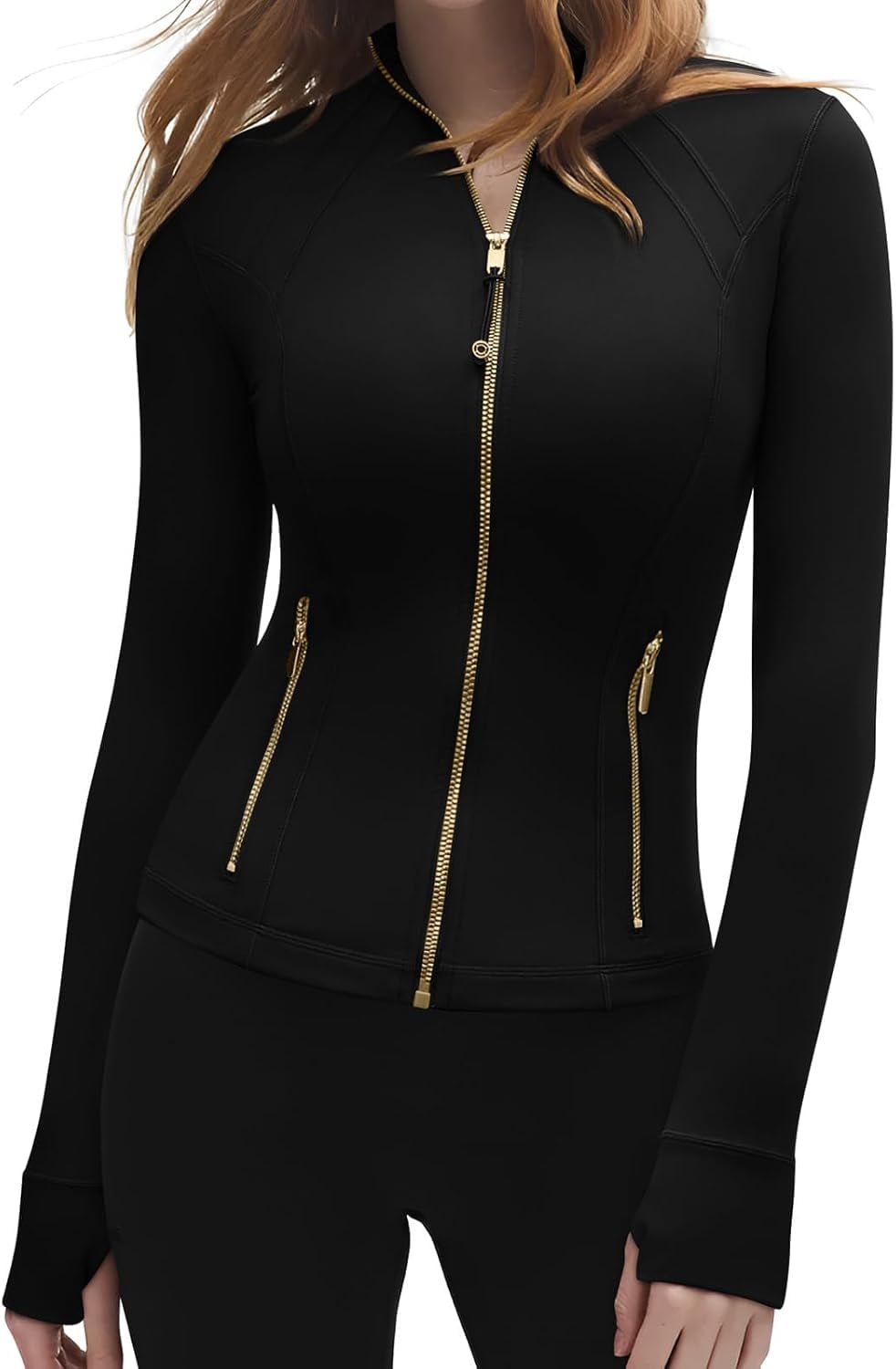 Women Golden Full Zip Up Workout Cropped Jackets Lightweight Athletic ...