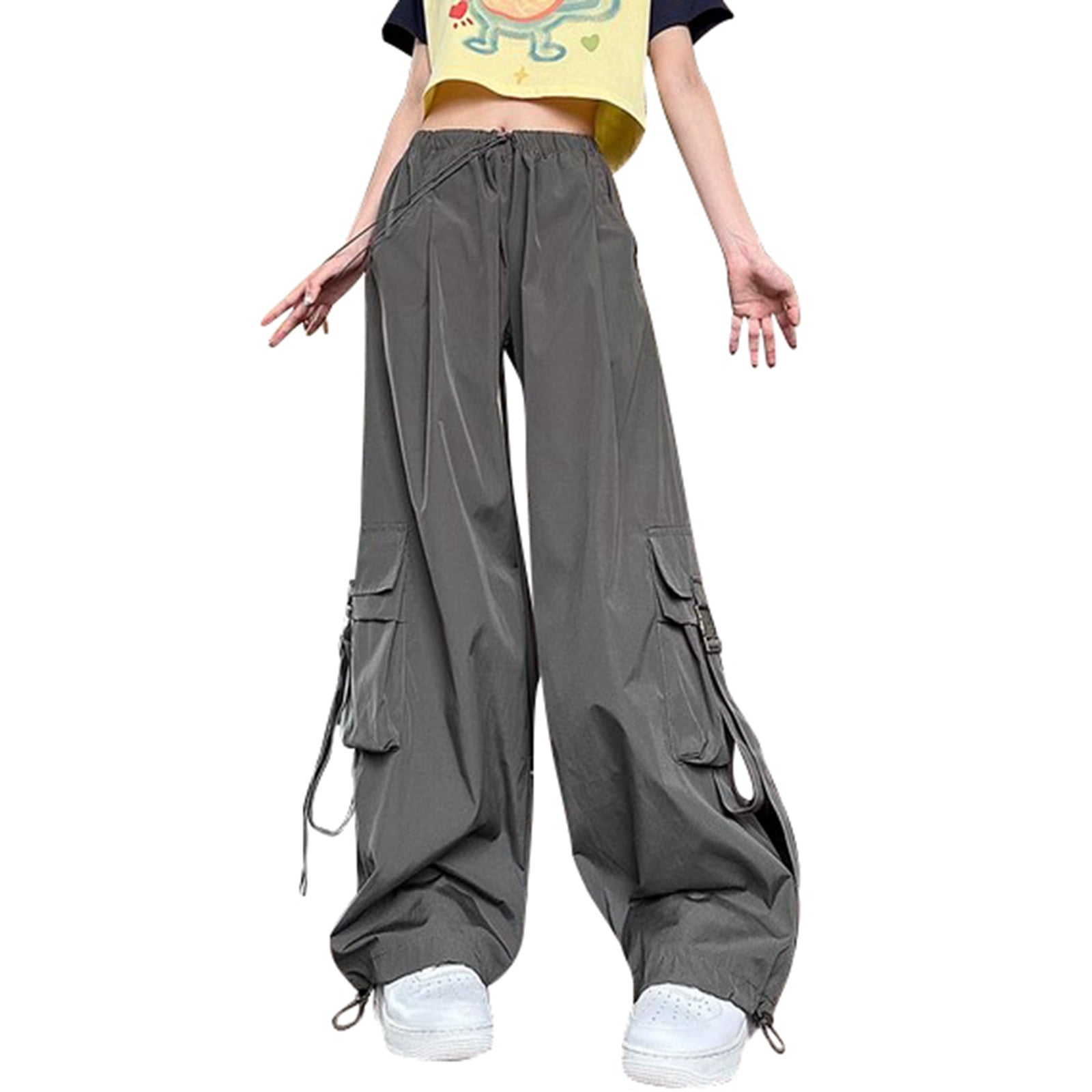 Women Goth Cargo Pants Streetwear Hop Joggers Sweatpants Drawstring