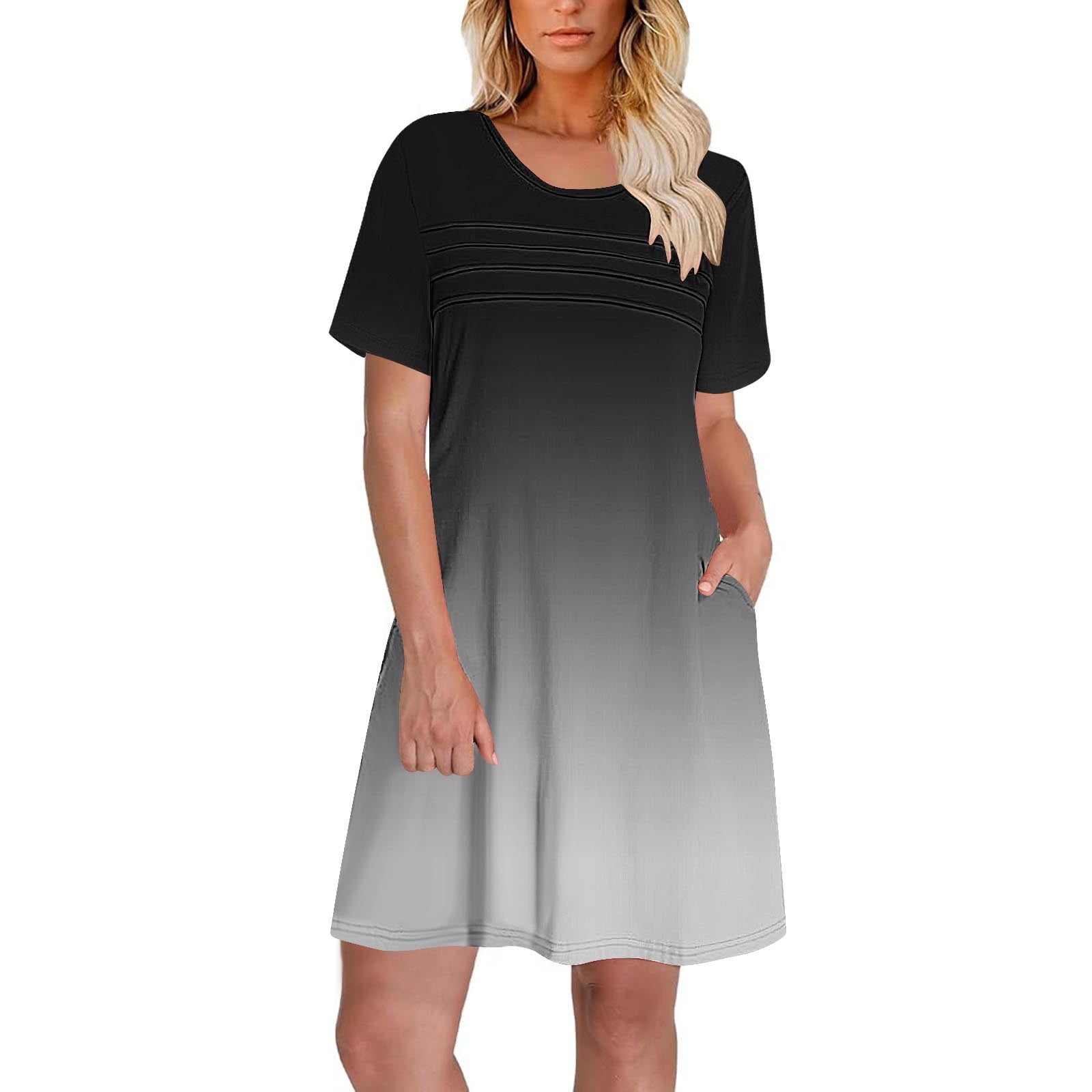 Women Gradient Color T Shirt Dresses Casual Ombre Short Dress with ...