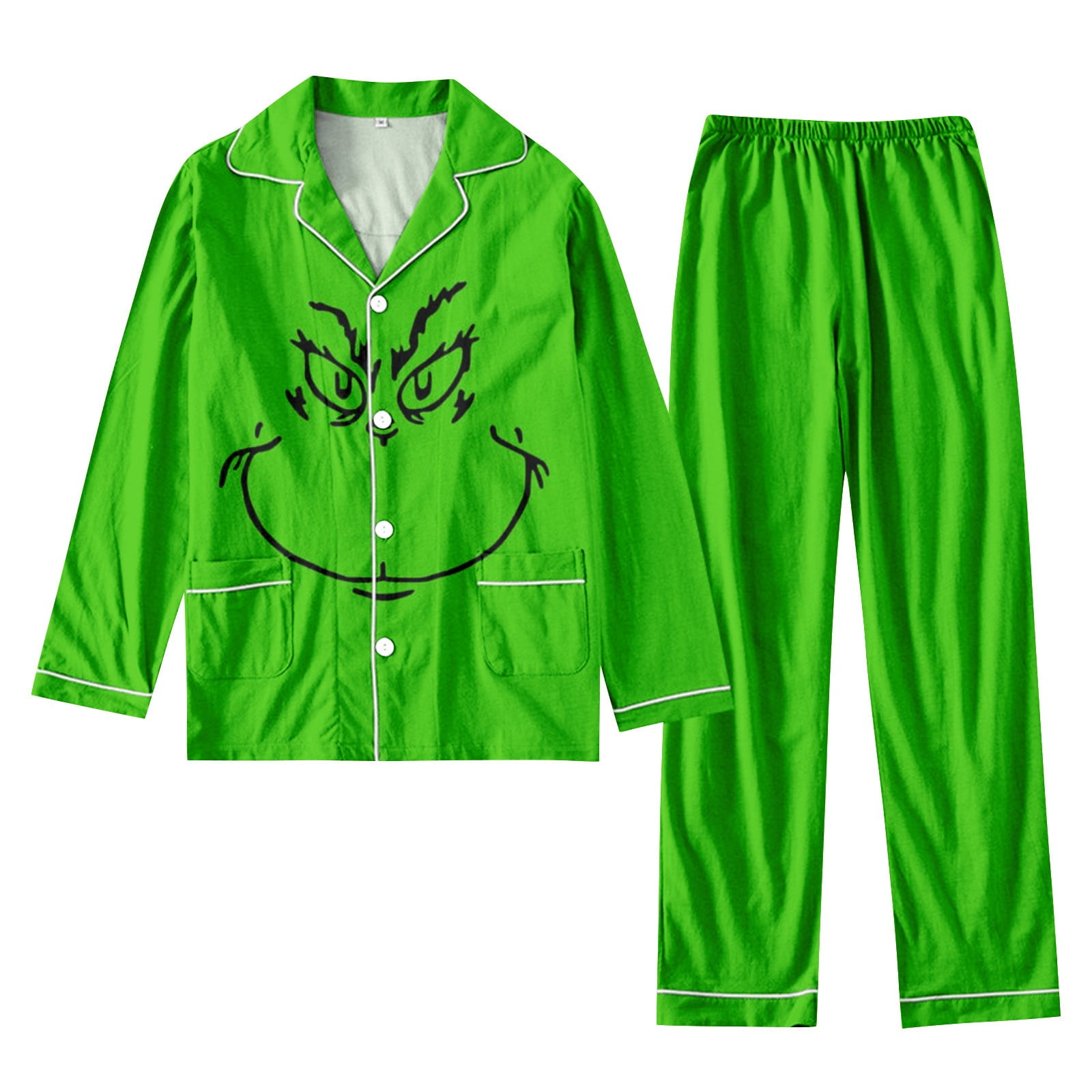 Women Grinch Christmas Pajamas Set Silk Pajamas Christmas Costume Womens Long Sleeve Sleepwear ...