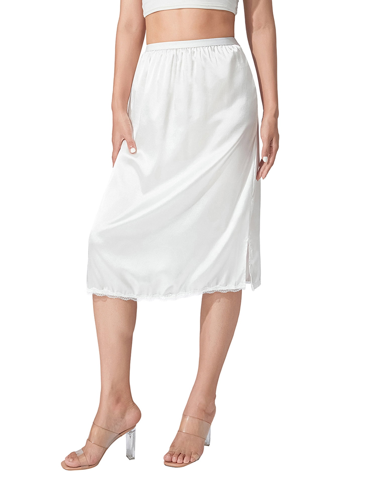 Hirigin Women Half Slip, Elastic Waist Satin Underskirt, Lace Trim, Black or White - Walmart.com