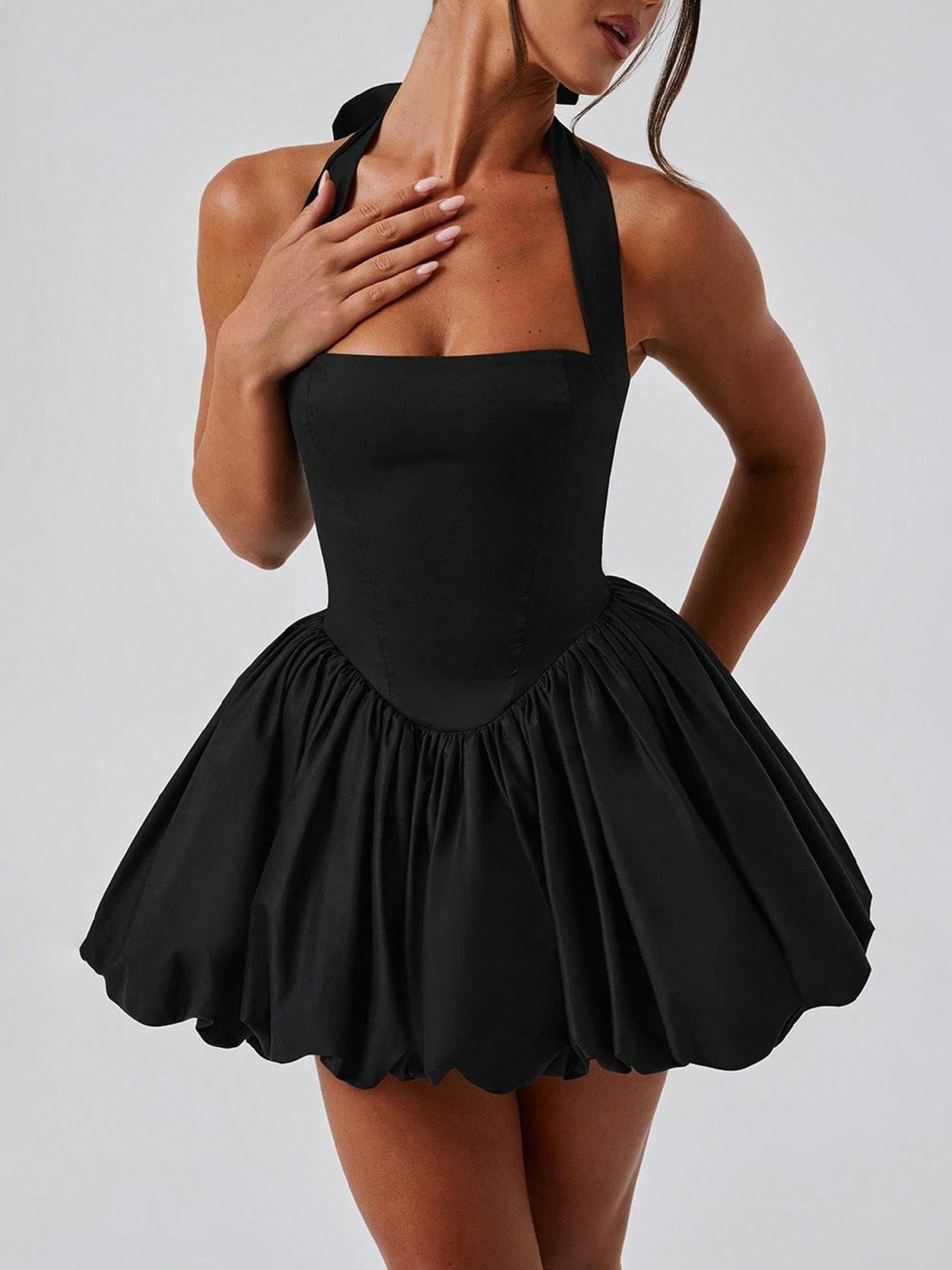 Women Halter Sleeveless Plain Black Color Mini Dresses - Walmart.com