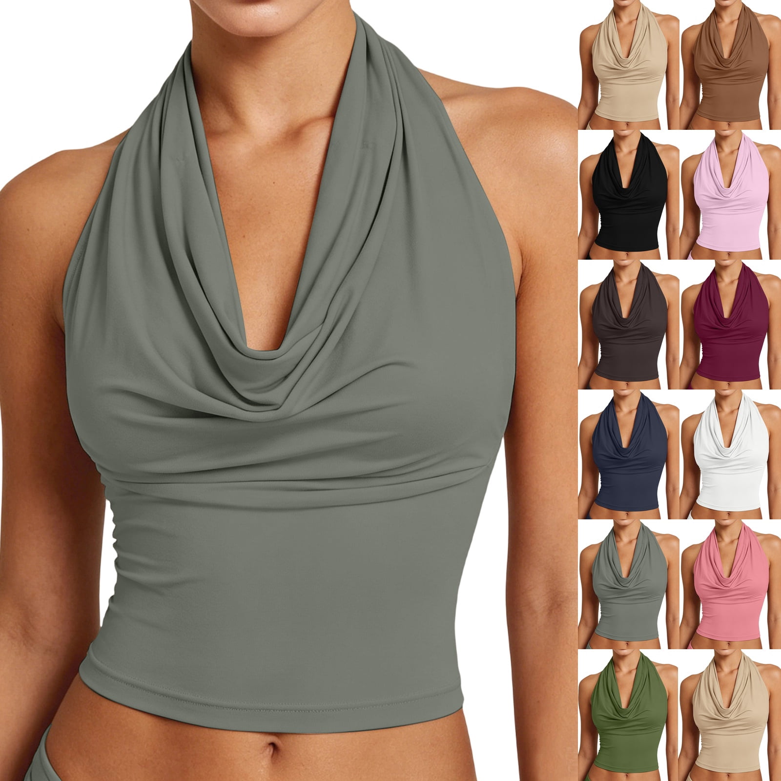 Women Halter Top Sexy Backless Tank Tops Cowl Neck Summer Going Out ...