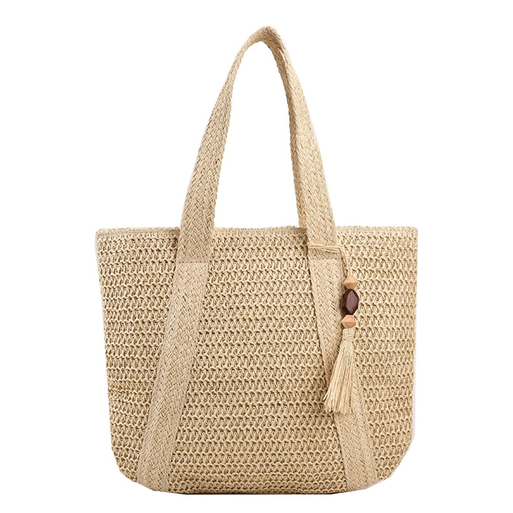 Women Hand-woven Soft Straw Beach Bag, Summer Large Rattan Handbag with ...