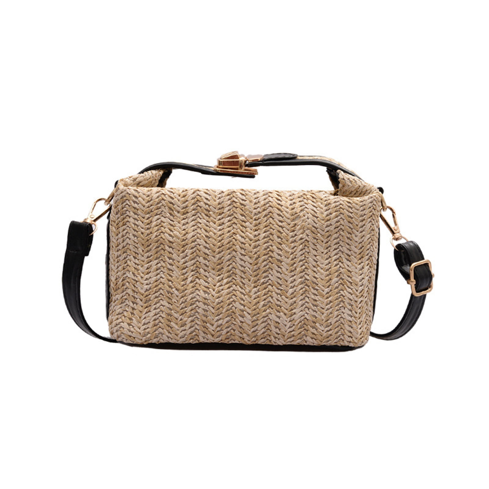 Women Handbag Straw Braided Adjustable Strap with Handle Large Capacity ...