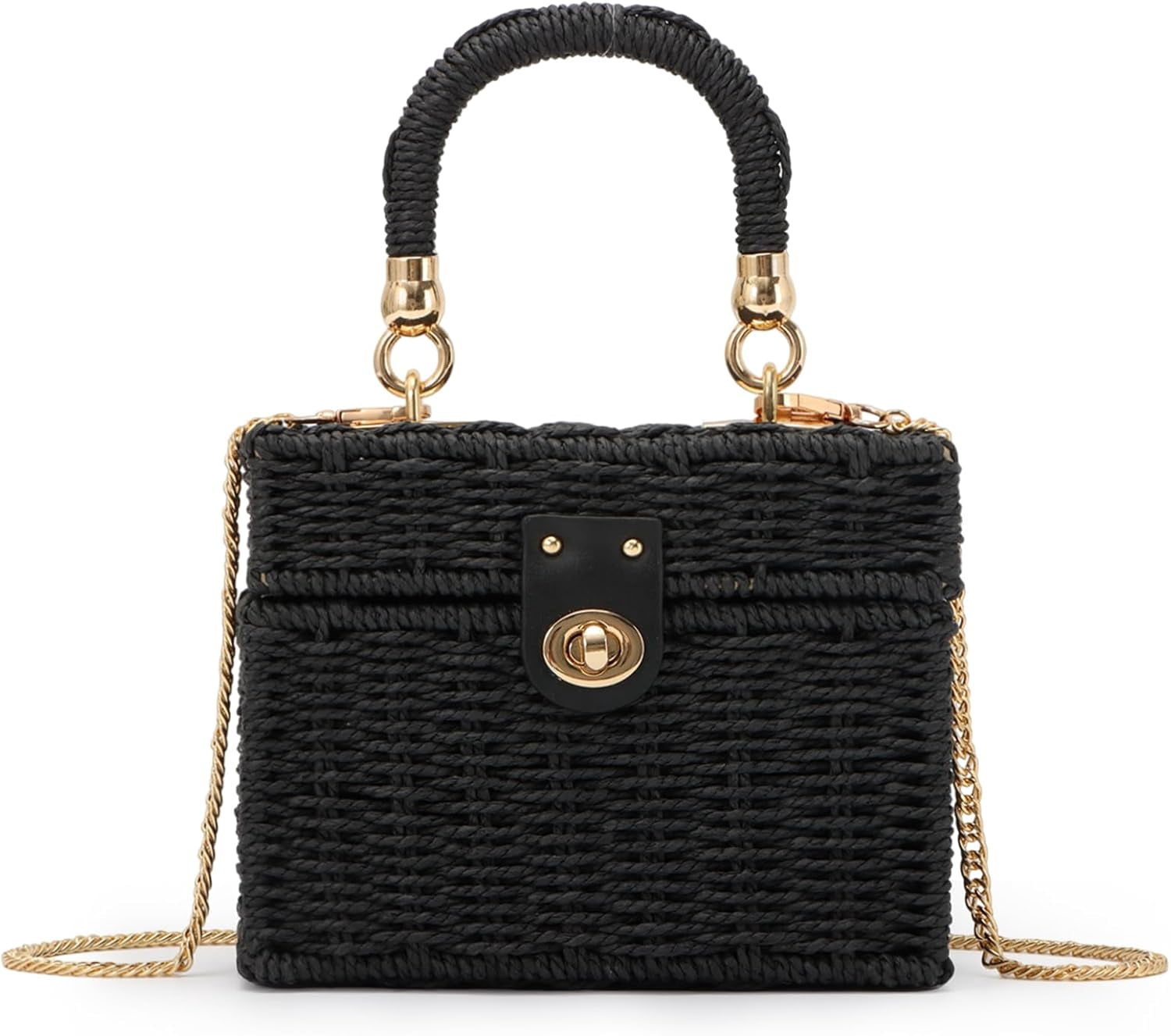 Women Handwoven Rattan Handbag Beach Straw Tote Bag Square Boho ...