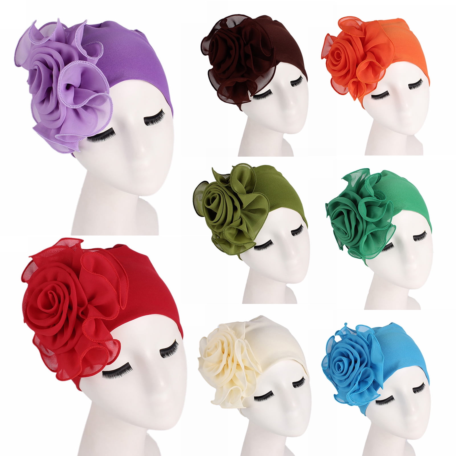 Women Hat Big Flower Multi-purpose Lightweight Breathable Turban Cap ...