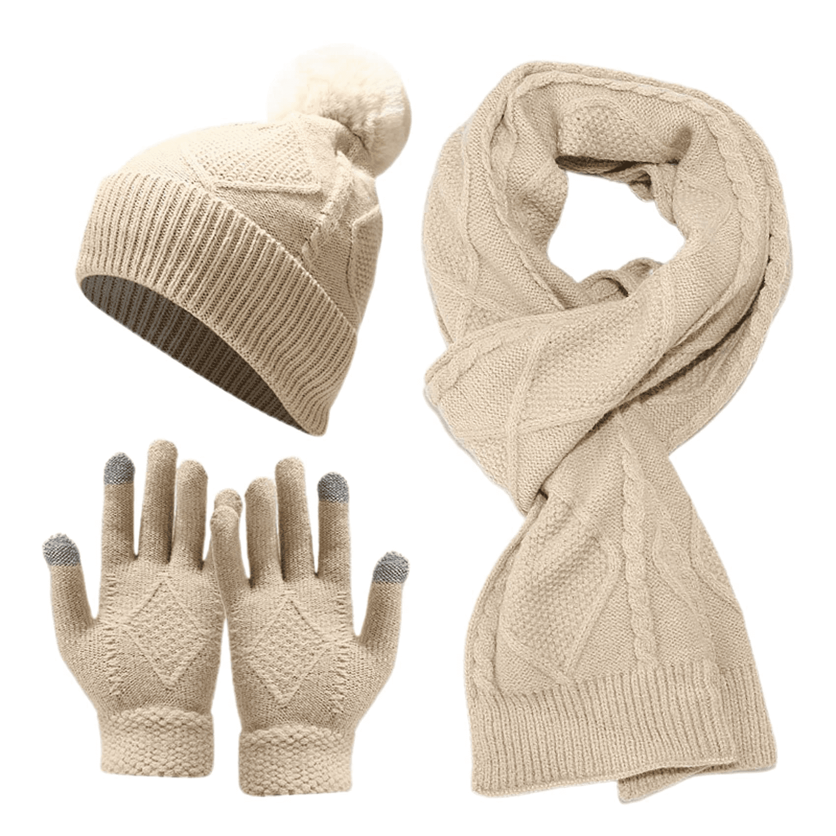 Husfou Winter Warm Knit Beanie, Scarf, and Gloves Combo Set for Women ...