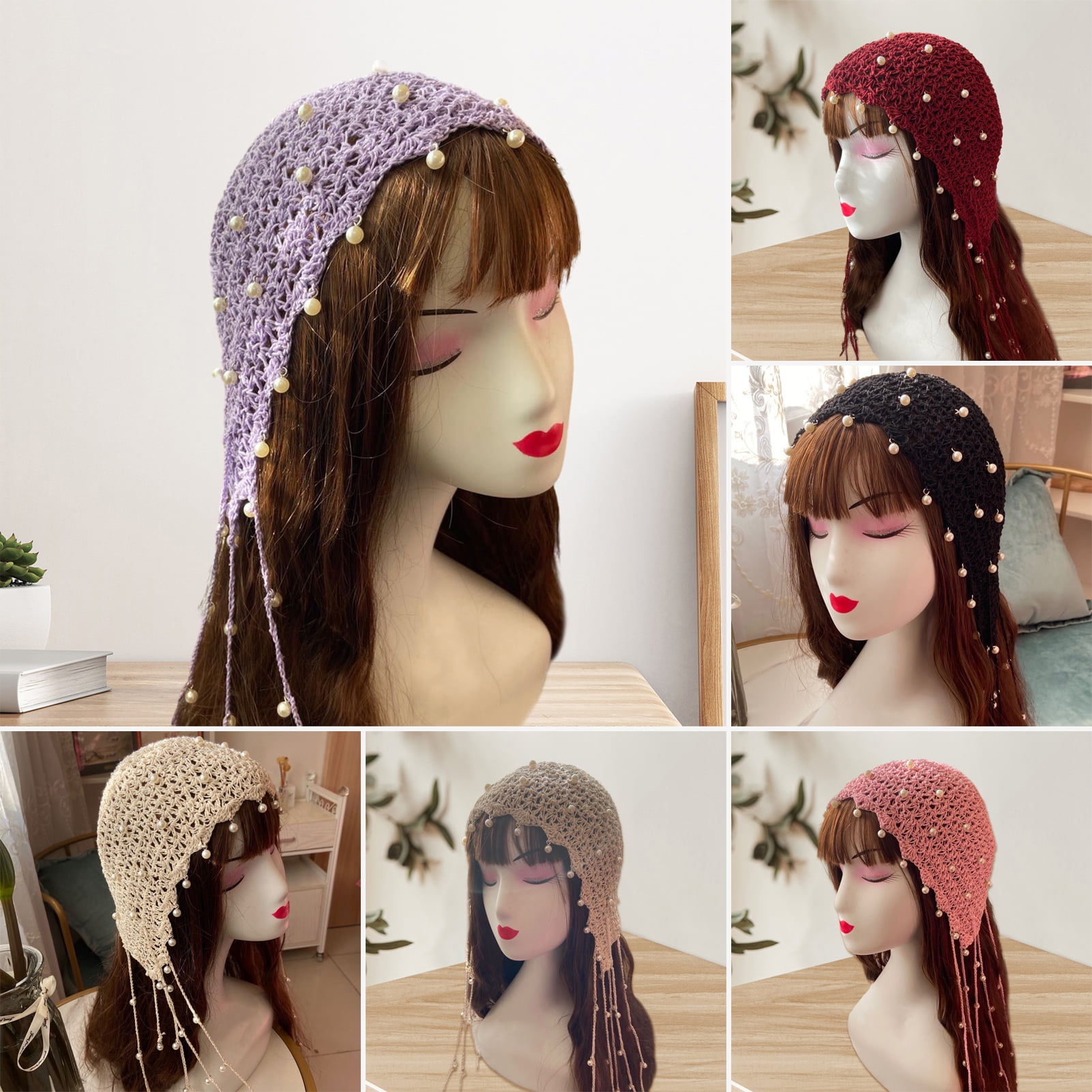 Women Hat Solid Color Faux Pearl Design Super Soft Breathable Wear ...