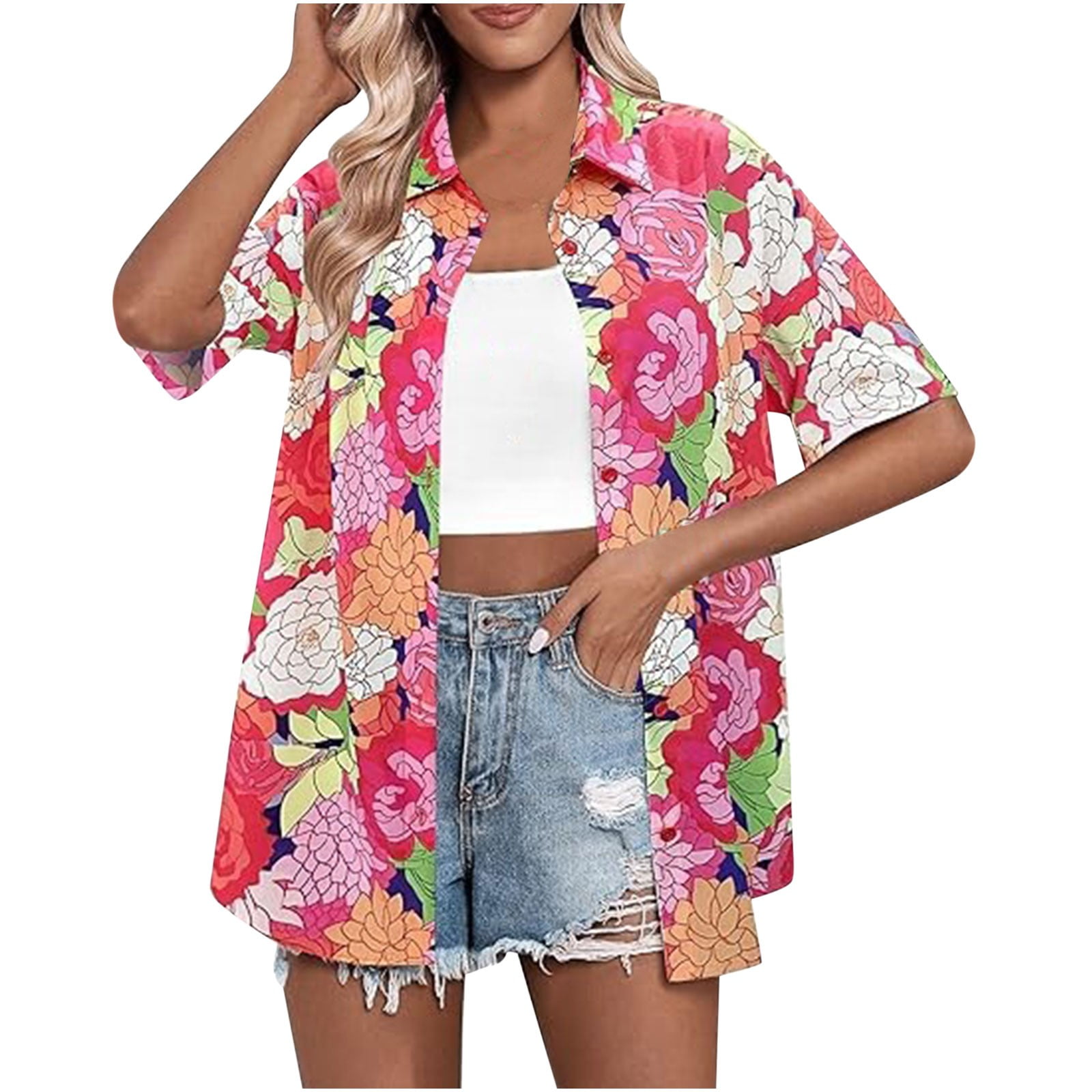 Women Hawaiian Shirt Soft Cool Summer Hawaii Beach Shirts Floral ...