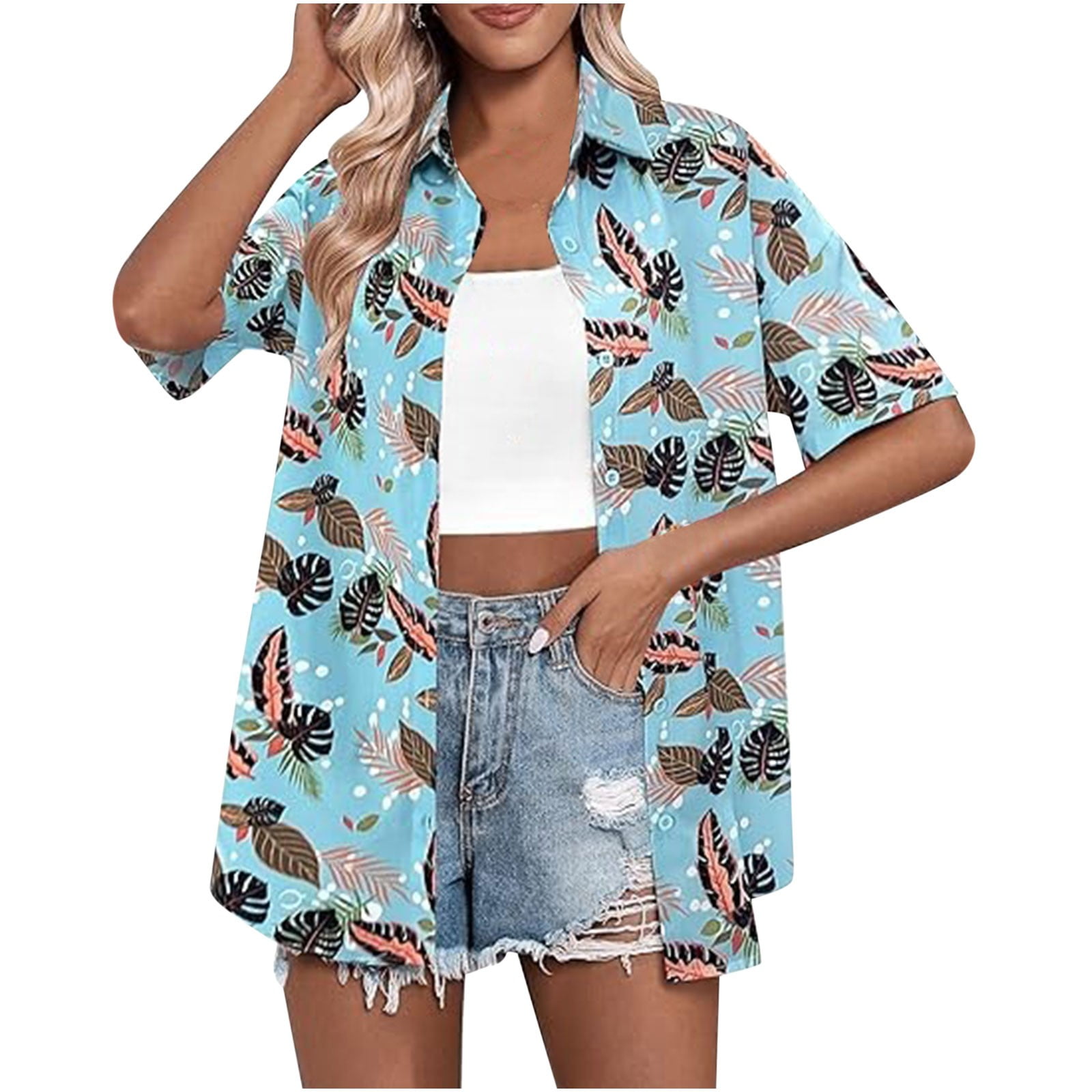 Women Hawaiian Shirt Soft Cool Summer Hawaii Beach Shirts Floral ...