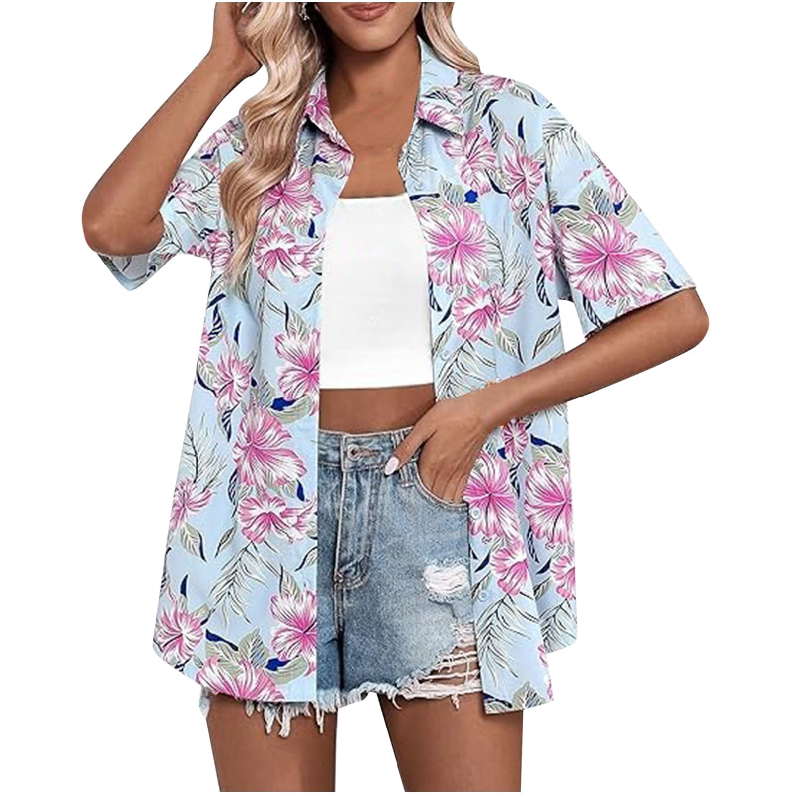 Women Hawaiian Shirt Soft Cool Summer Hawaii Beach Shirts Floral ...