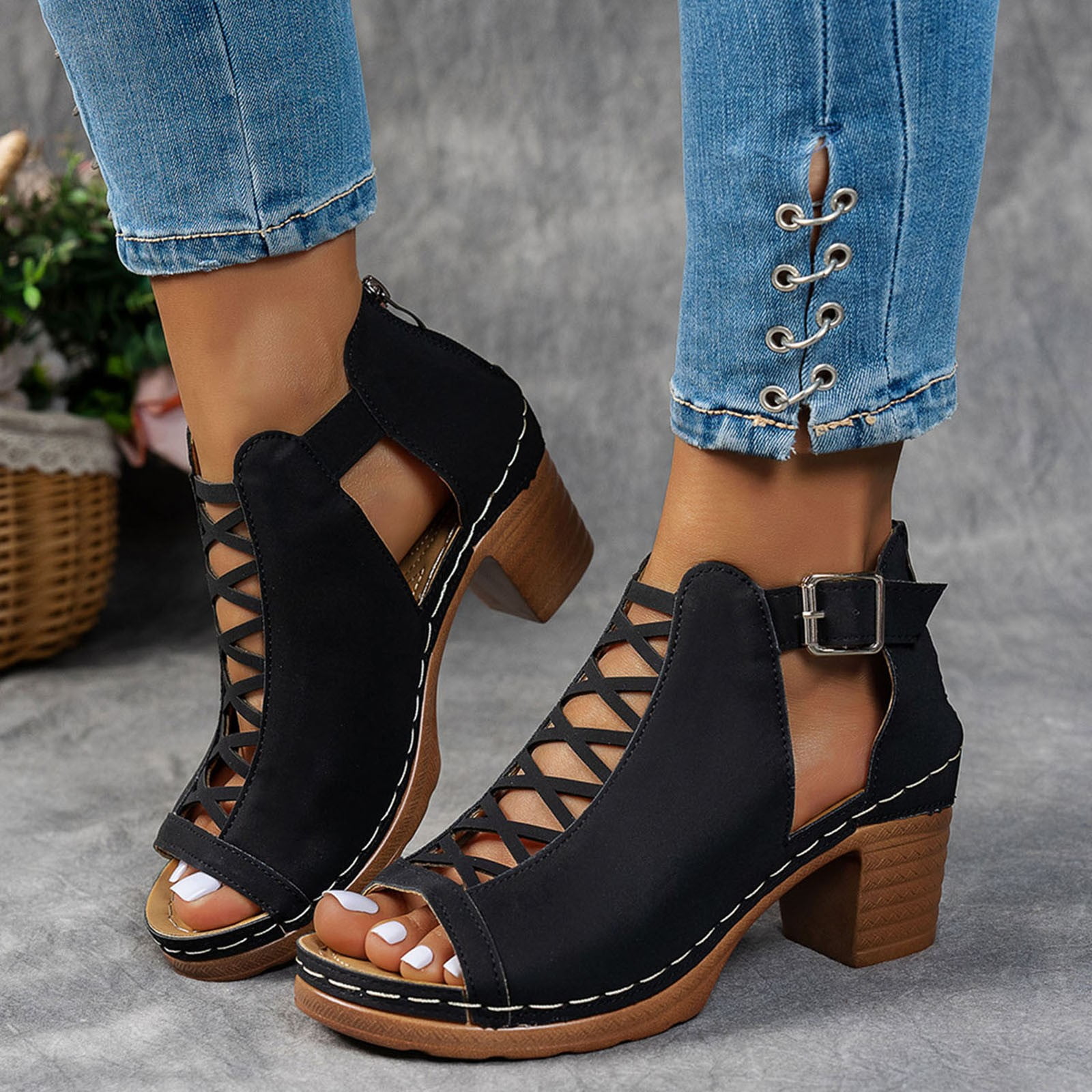 Women Heeled Sandals with Bow Open Toe Low Chunky Block Heel Sandal ...