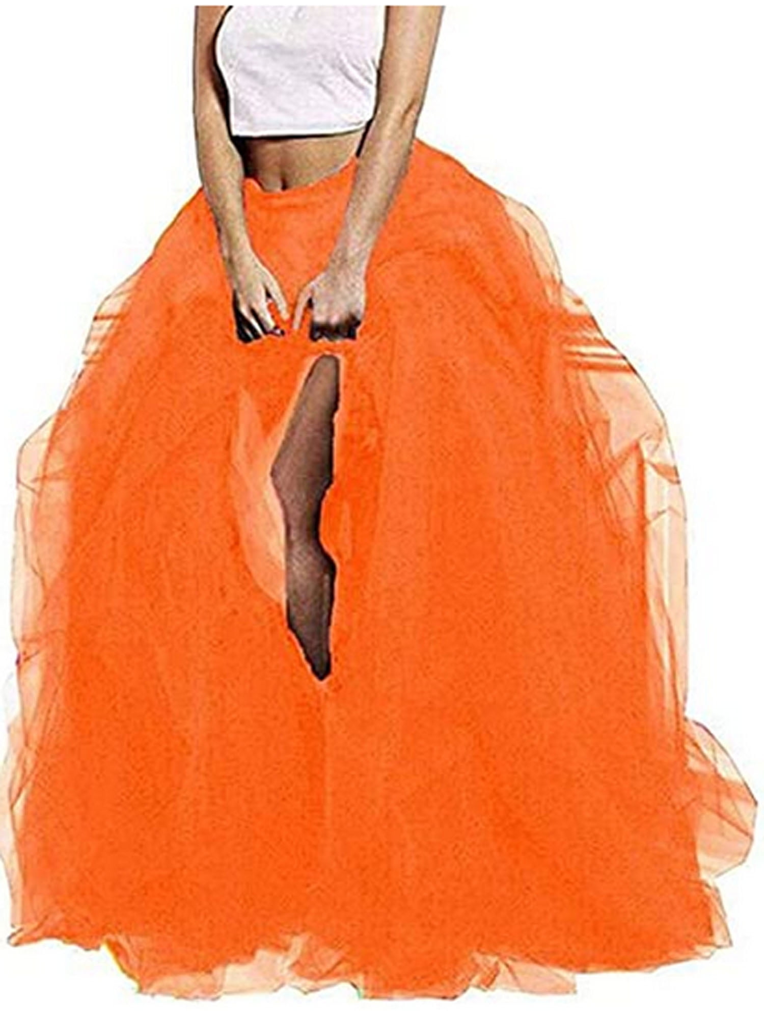 Women Hi Slit Tutu Maxi Dress Tulle Ruffle Mesh Lace Long Skirt Layered ...