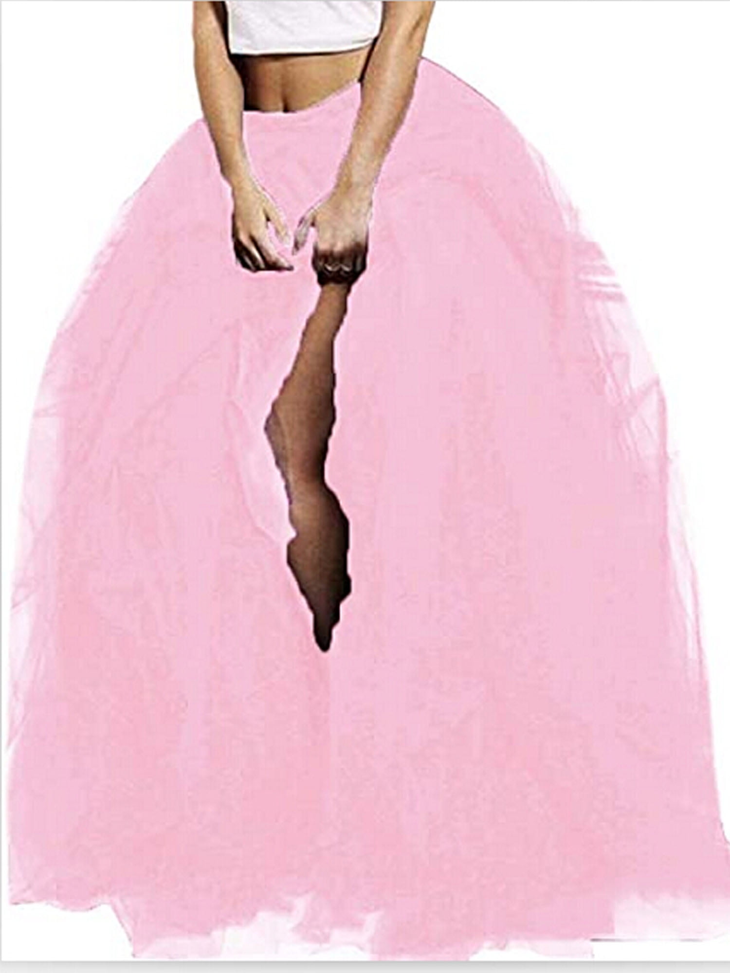 Women Hi Slit Tutu Maxi Dress Tulle Ruffle Mesh Lace Long Skirt Layered ...