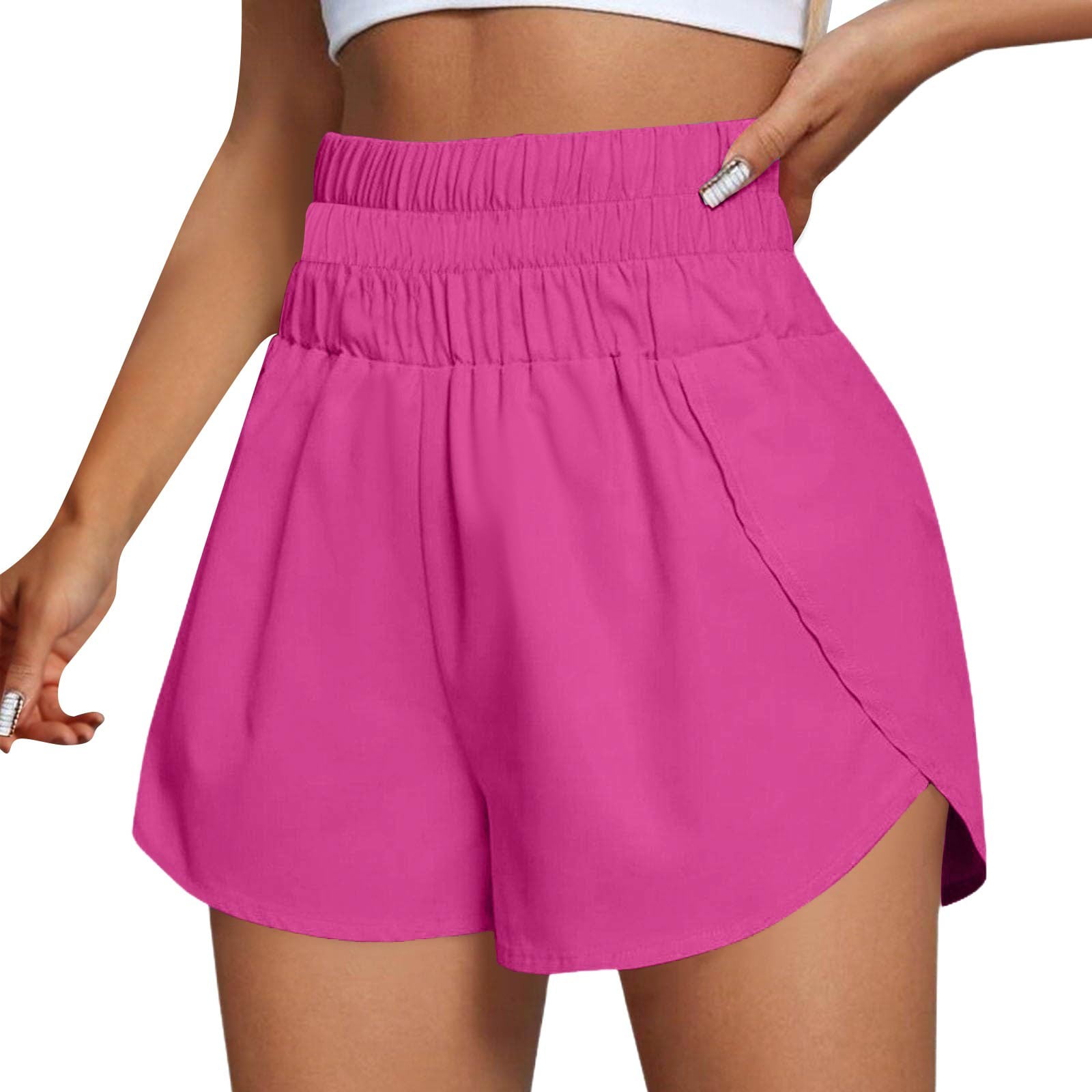 Women High Elastic Waisted Shorts Solid Summer Beach Casual Athletic ...