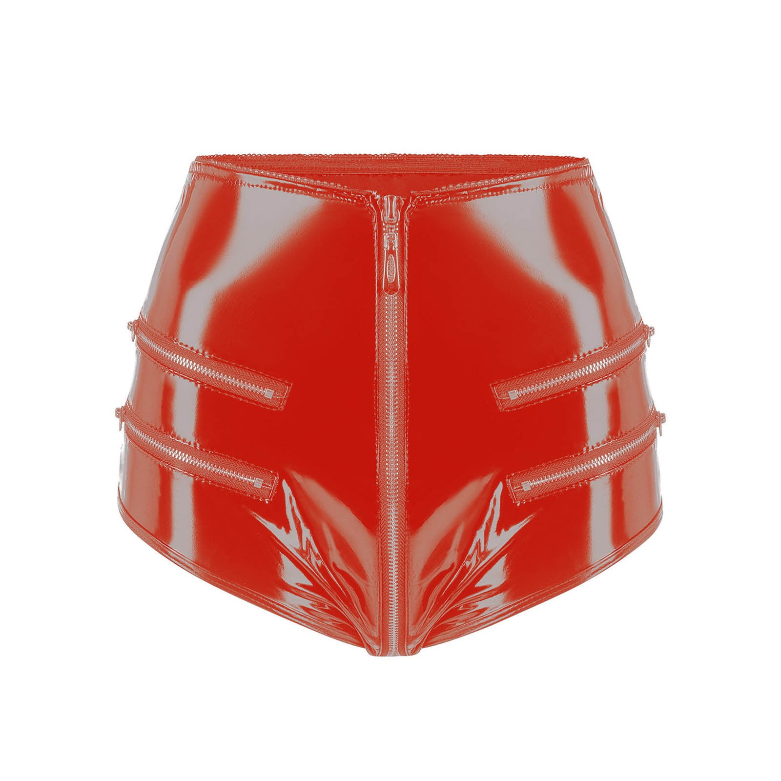 Women High Gloss Leather Sexy Open Cut Shaping Shorts Garter High Heels ...