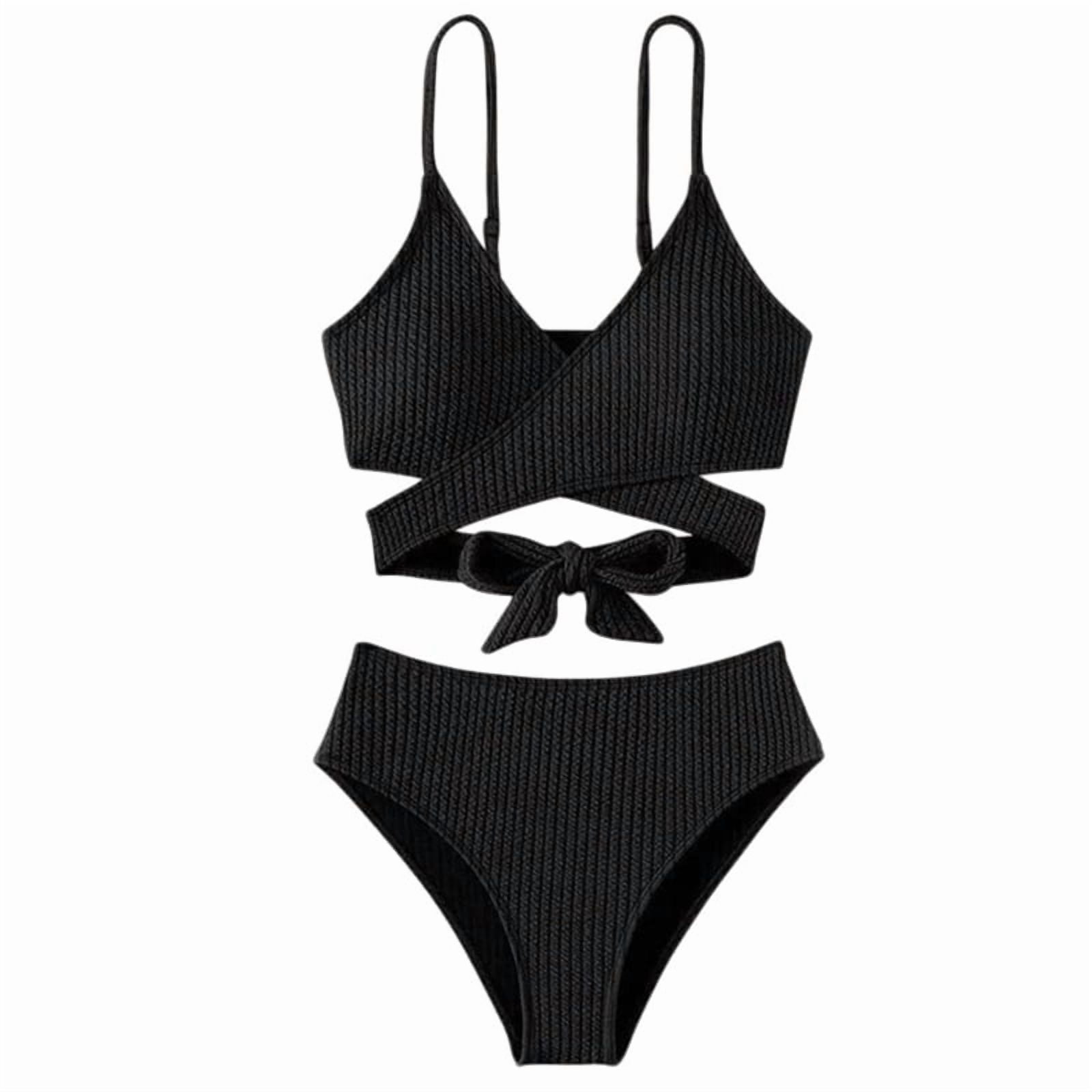Women High Waist Bathing Suit Ladies Push Up Swimming Costume Set Solid ...