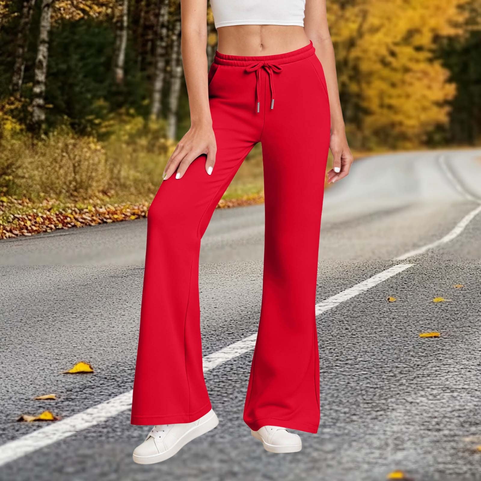 Women High Waist Flare Sweatpants Baggy Wide Leg Yoga Pants Stretch ...
