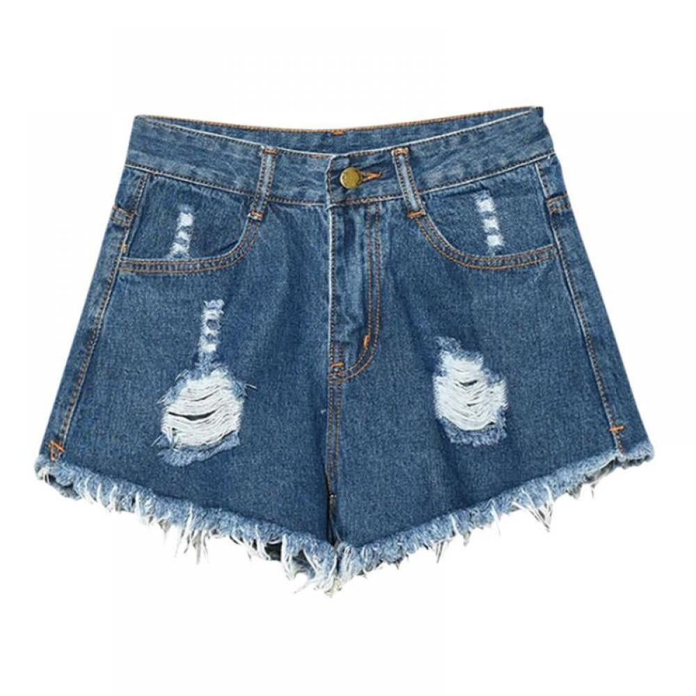 Women High Waist Ripped Hole Denim Jeans Shorts Fraying Edges Short ...