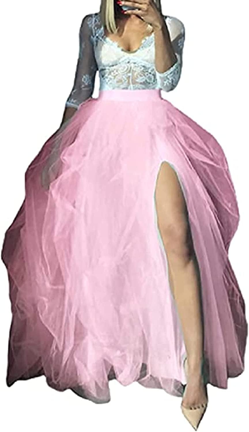 Women High Waist Tulle Tutu Long Skirt Layered High Waist Evening Party ...