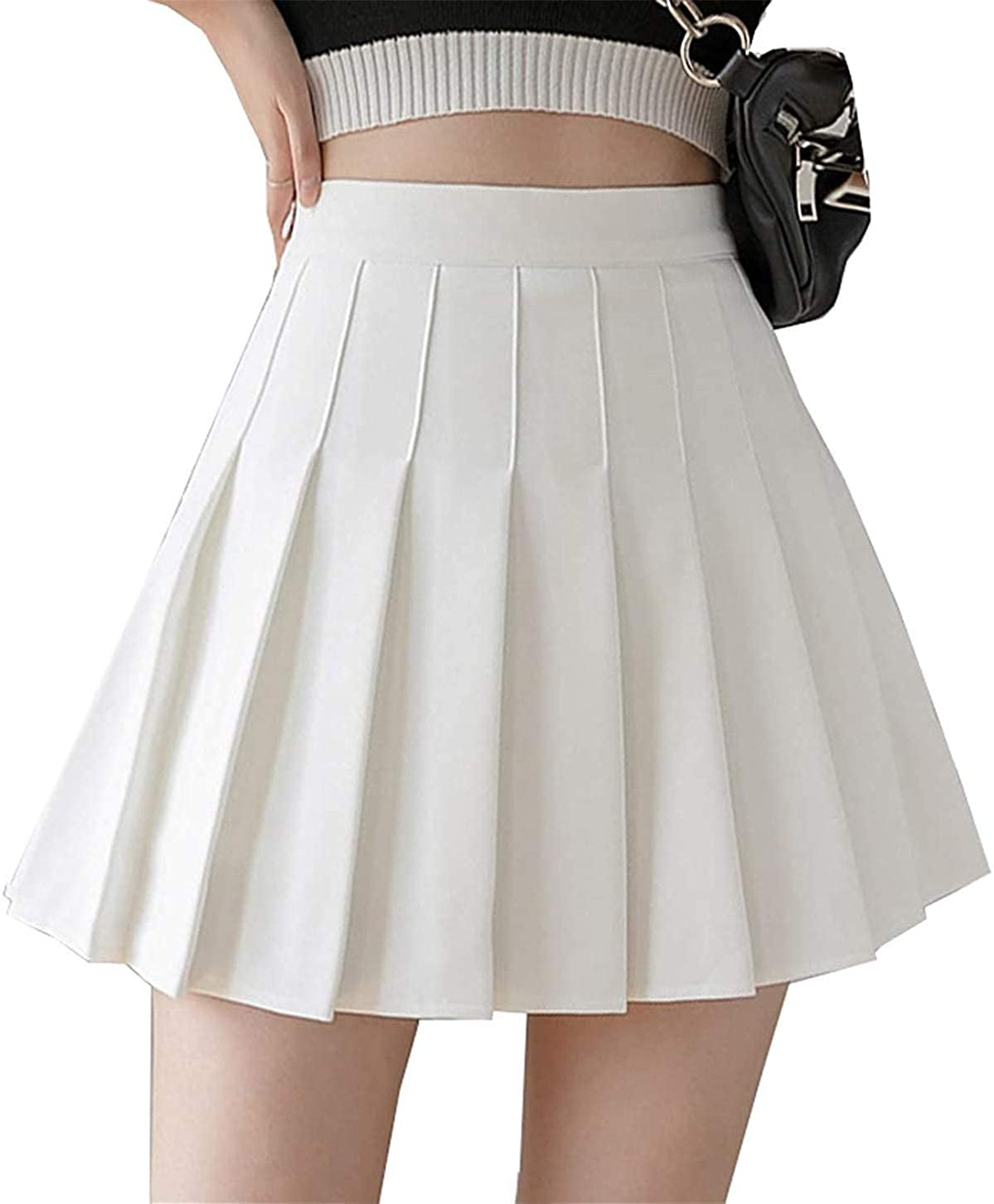 Women High Waisted Plain Pleated Skirt Skater Tennis School Uniforms A ...