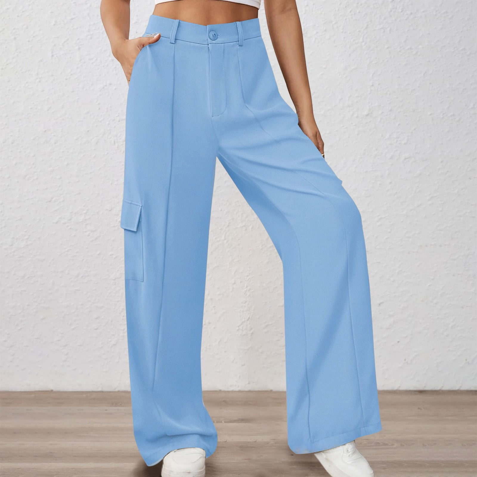 Women High Waisted Wide Leg Cargo Pants Button Down Loose Casual Trendy ...