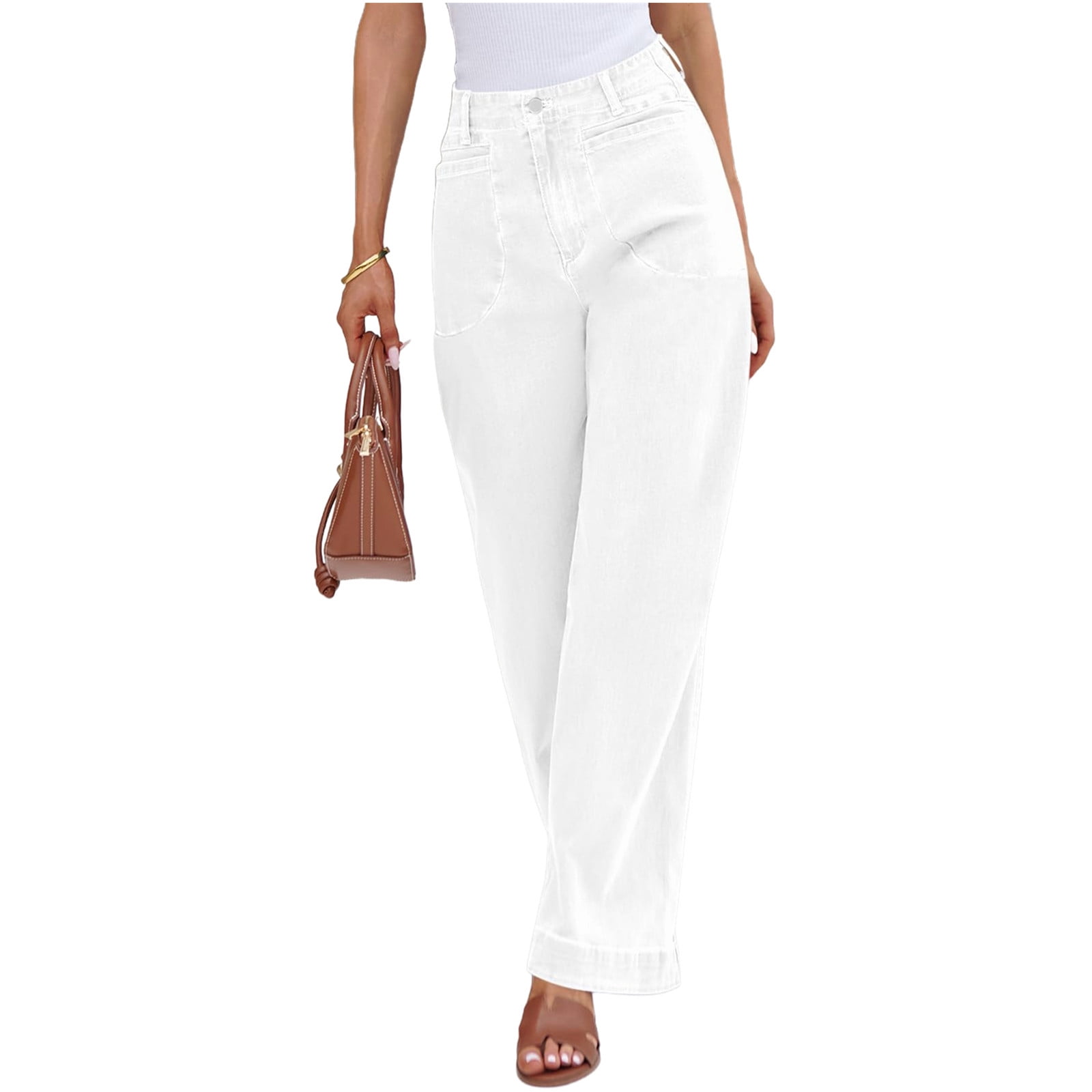 Women High Waisted Wide Leg Pleated Jeans Loose Elastic Denim Pants ...