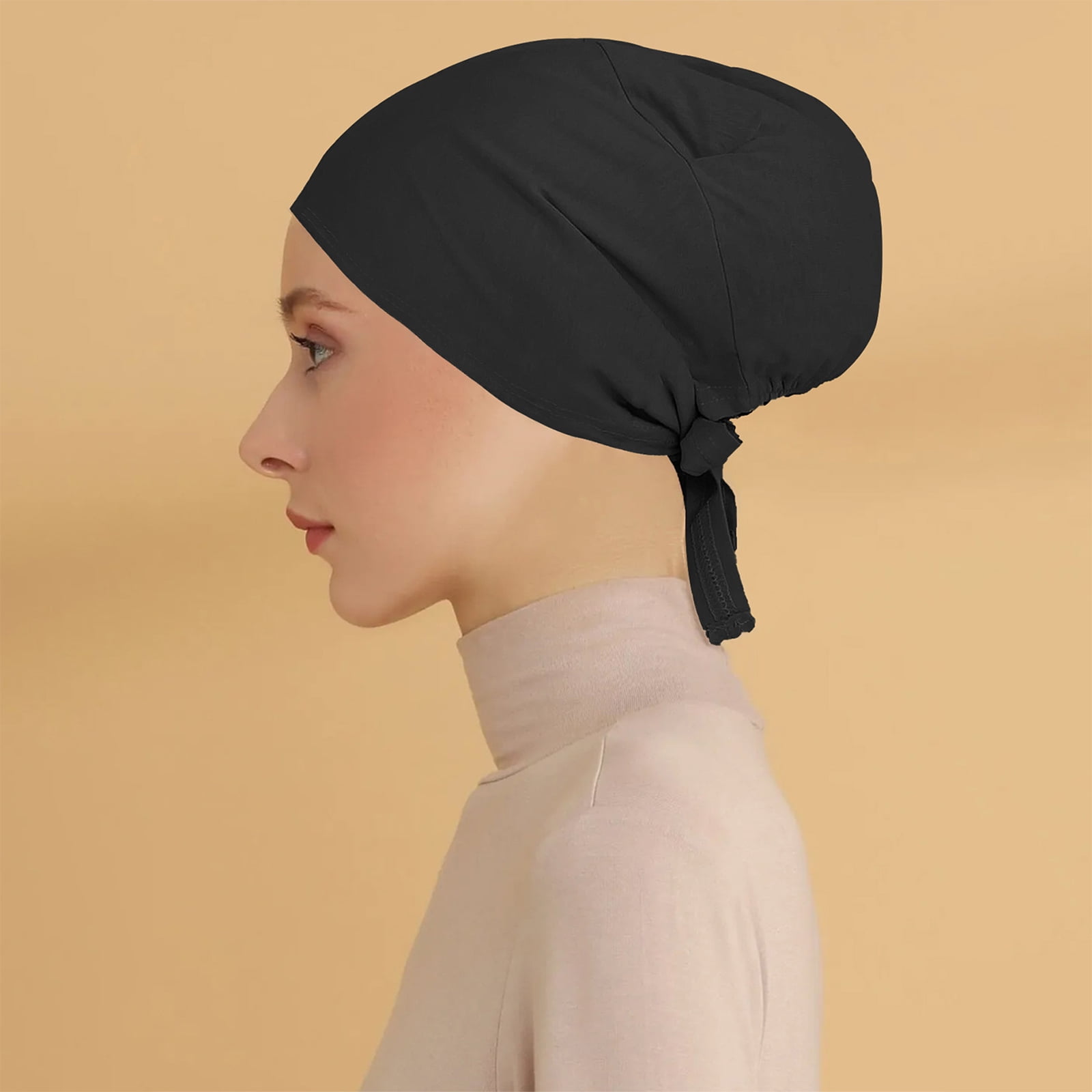 Women Hijab Undercap Islamic Muslim Under Scarf Hats Bonnet with Tie ...
