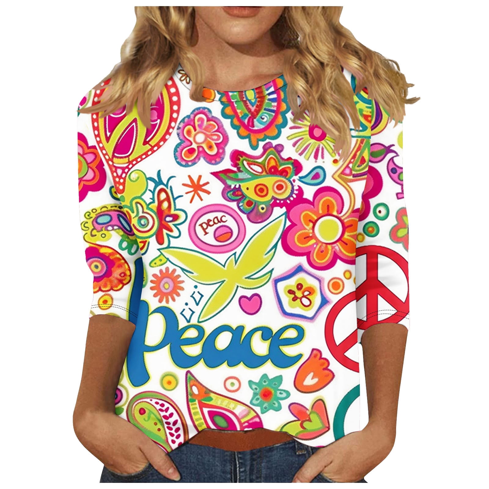Women Hippie Shirt Tie Dye Peace Sign Tshirts Hippy Peace Costume ...