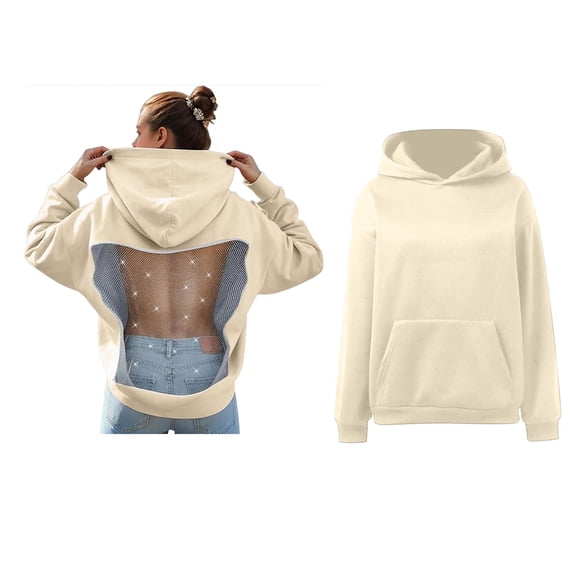 Women Hollow Mesh Back Hooded Long Sleeve Oversized Pullover Hoodies ...