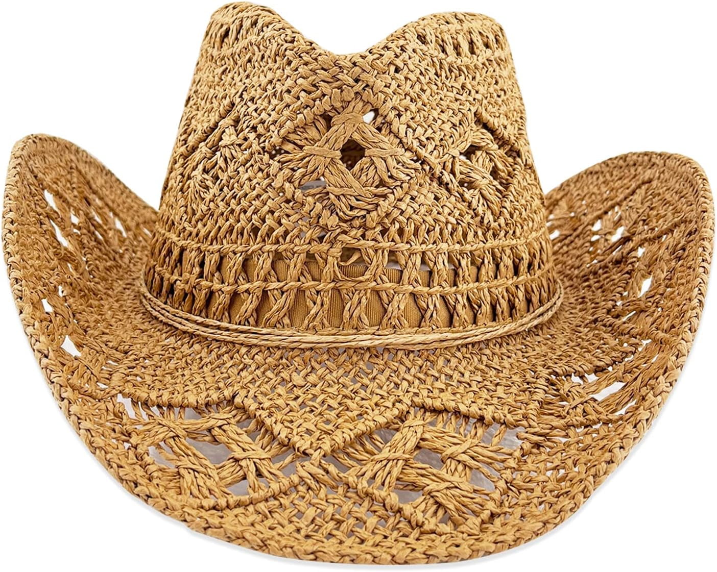 Women Hollow Out Straw Cowboy Hat, Western Cowgirl Hat for Party ...