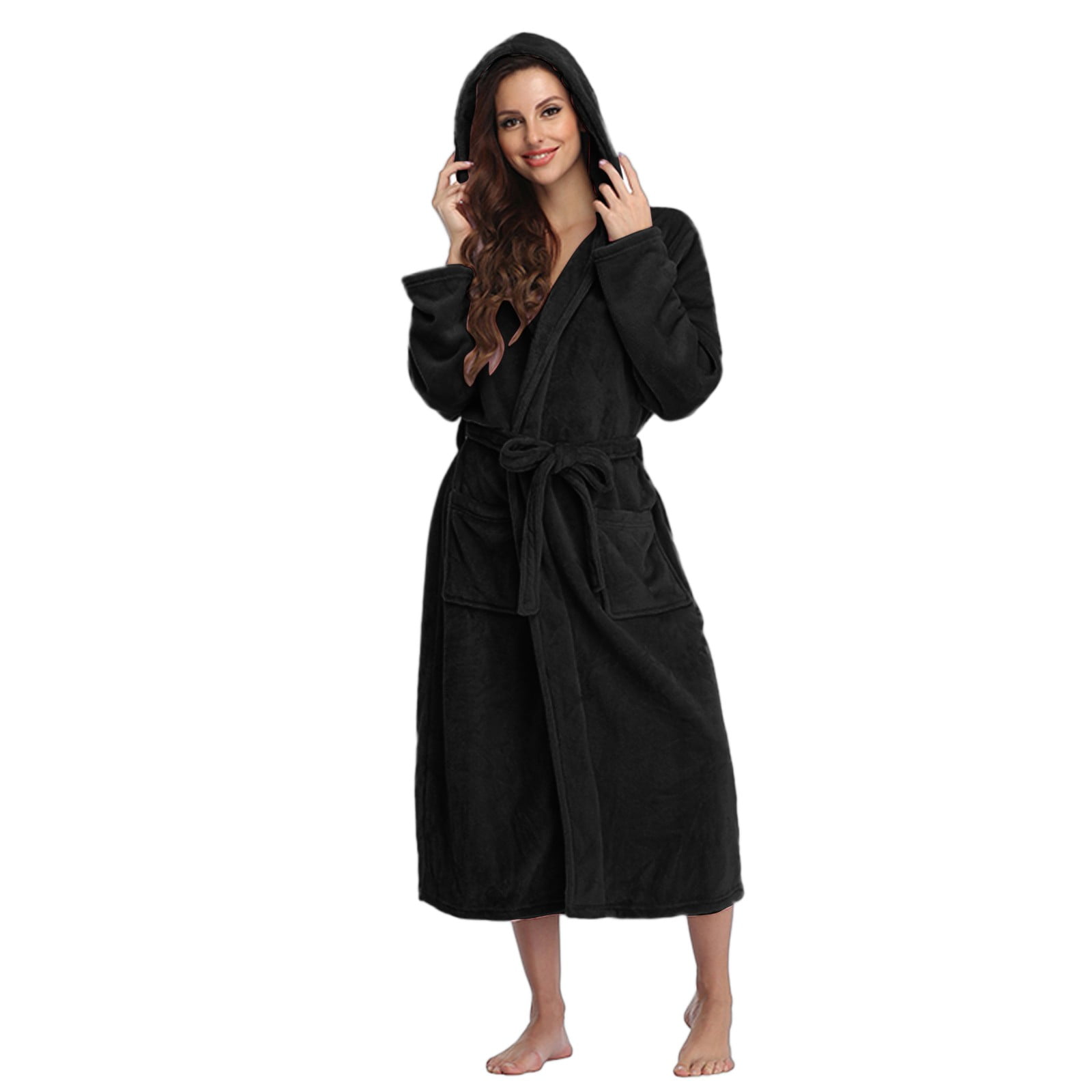 Women Hooded Fleece Robe, Short Plush Robes for Womens With Hood Soft ...
