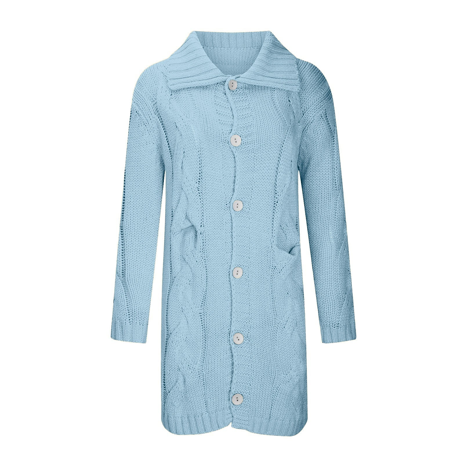 Women Hooded Open Front Cardigan Cable Knit Sweaters Solid Color Button ...