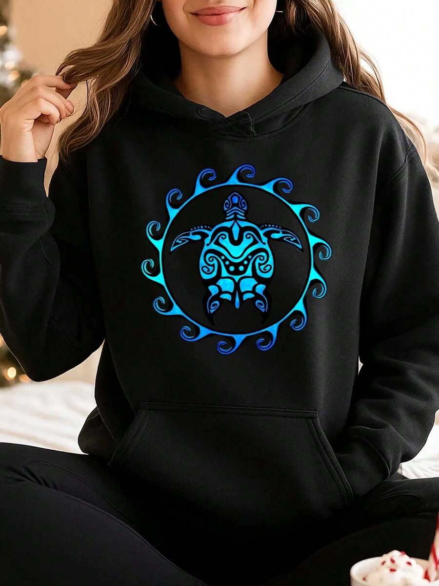 Women Hoodie Turtle Design Comfortable Versatile Graphic Print ...