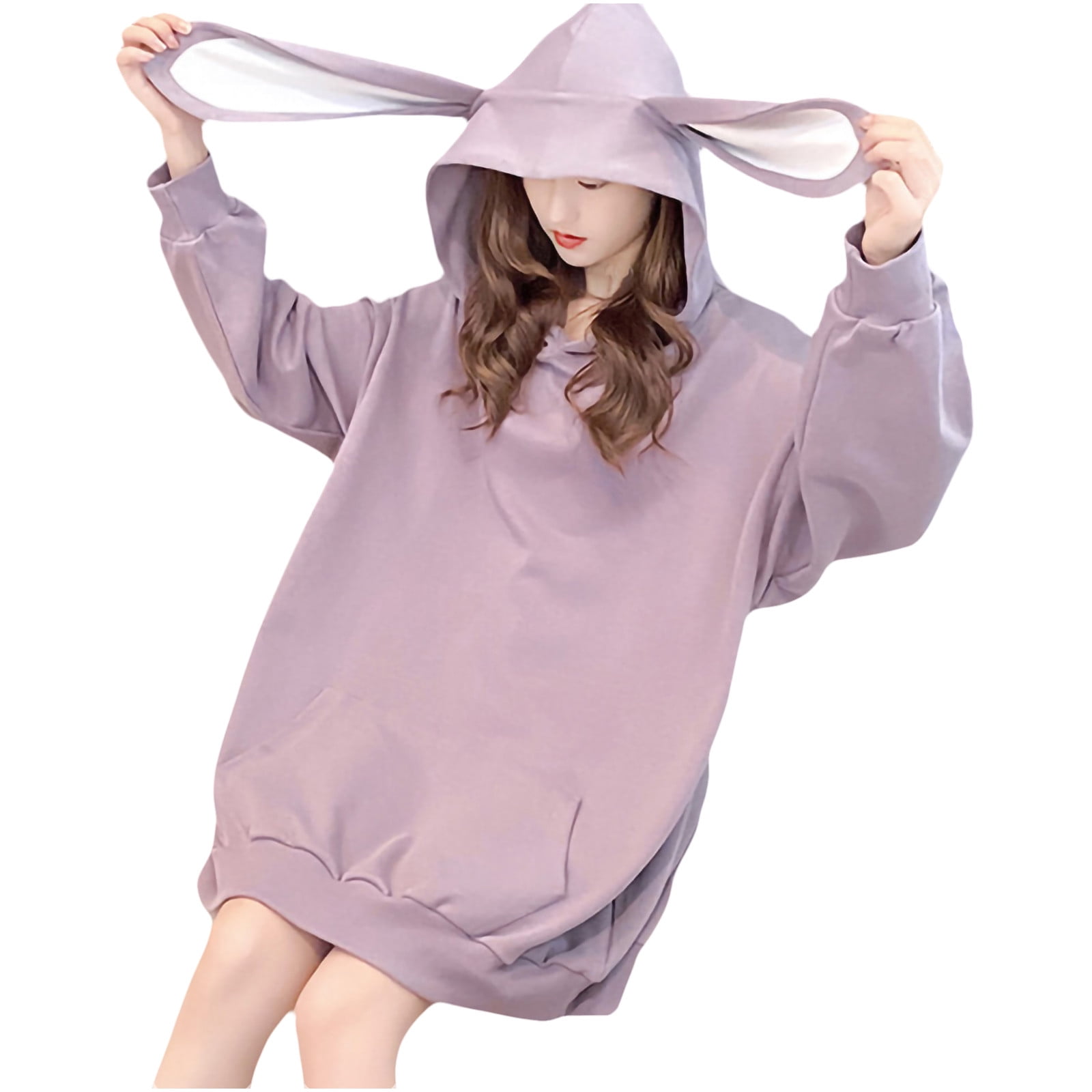 Women Hoodies Women's Autumn And Winter Fashion Cute Rabbit Ears Long ...