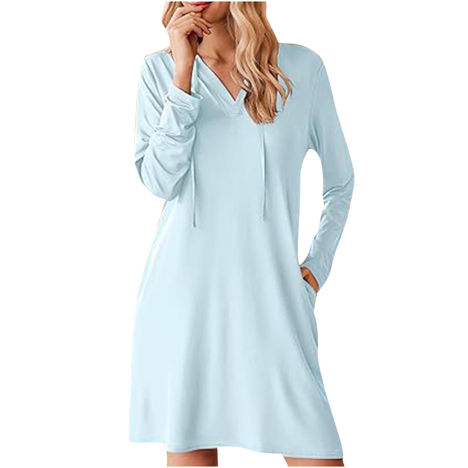 Women Hoodies Dresses Long Sleeve Sweatshirts Dress Drawstring Pullover ...