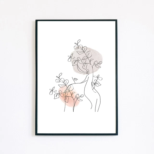 Women Illustration Minimalist Watercolour Flower Line Art A4 Wall Decor ...