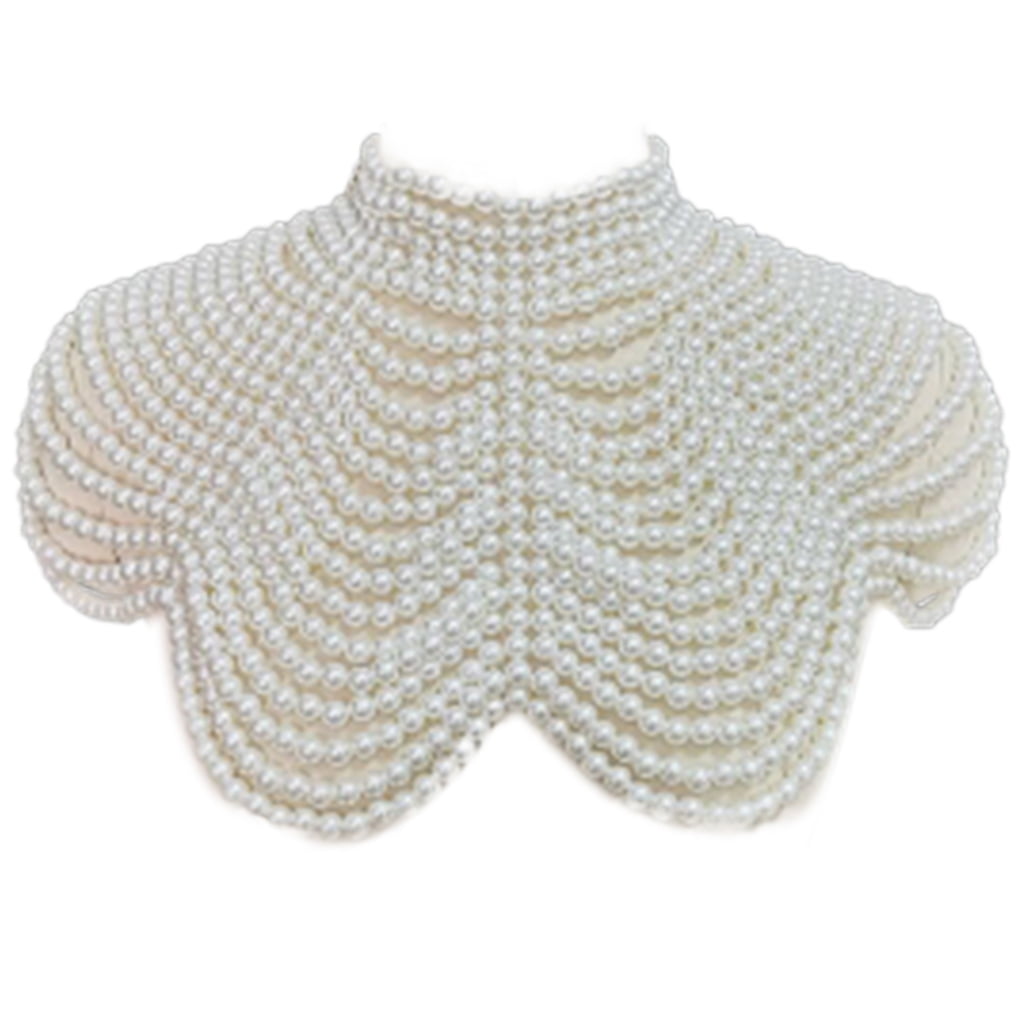 Women Imitation Pearl Beaded Bib Choker Necklace Body Chain Shawl ...