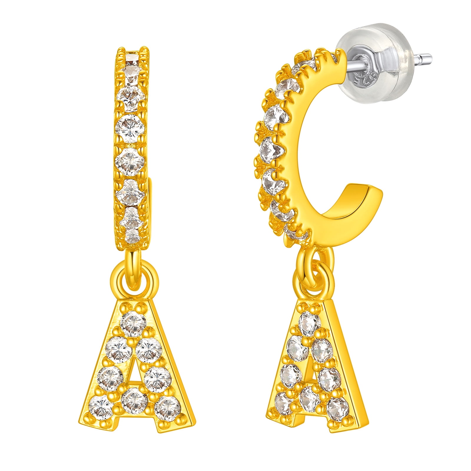 Clearance Women Initial Letter Earrings Fully Iced Tiny Alphabet A-Z ...