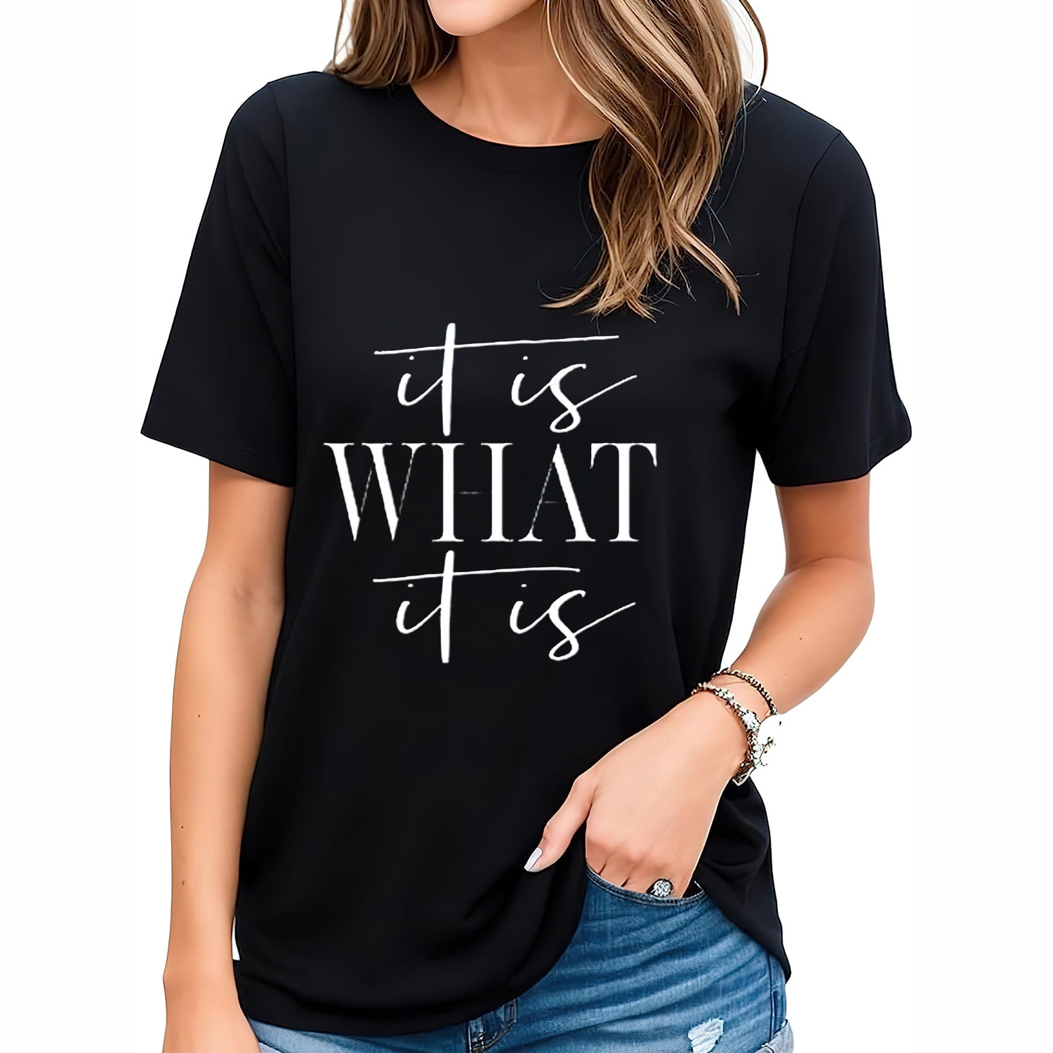 Women It is What It is Letter T Shirts Casual Short Sleeve Funny Loose ...
