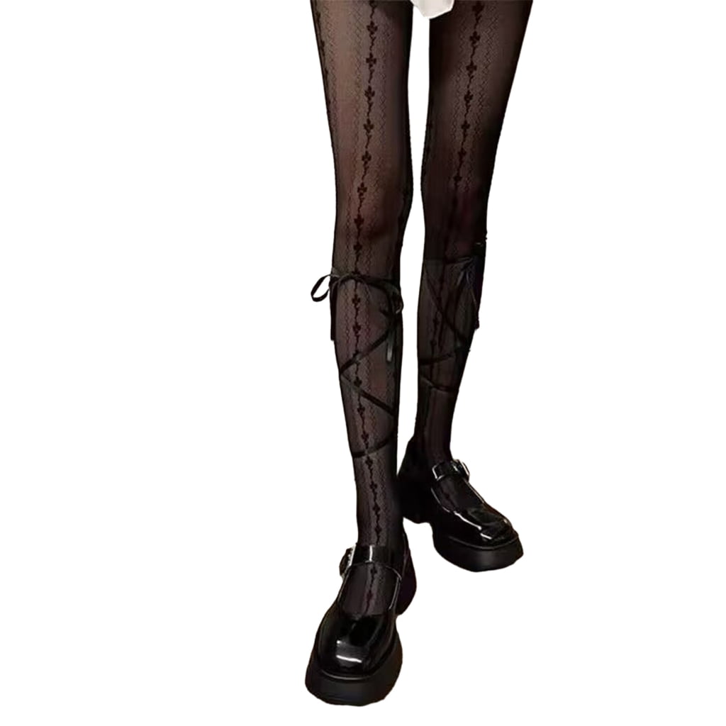 Women JK Ballet Style Stockings Pantyhose Sweet Ribbon Ties Floral ...
