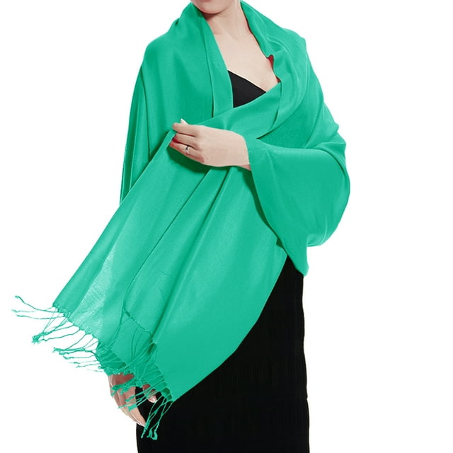 Women Jade Green Pashmina Shawl and Wrap Soft Solid Color Scarf with ...