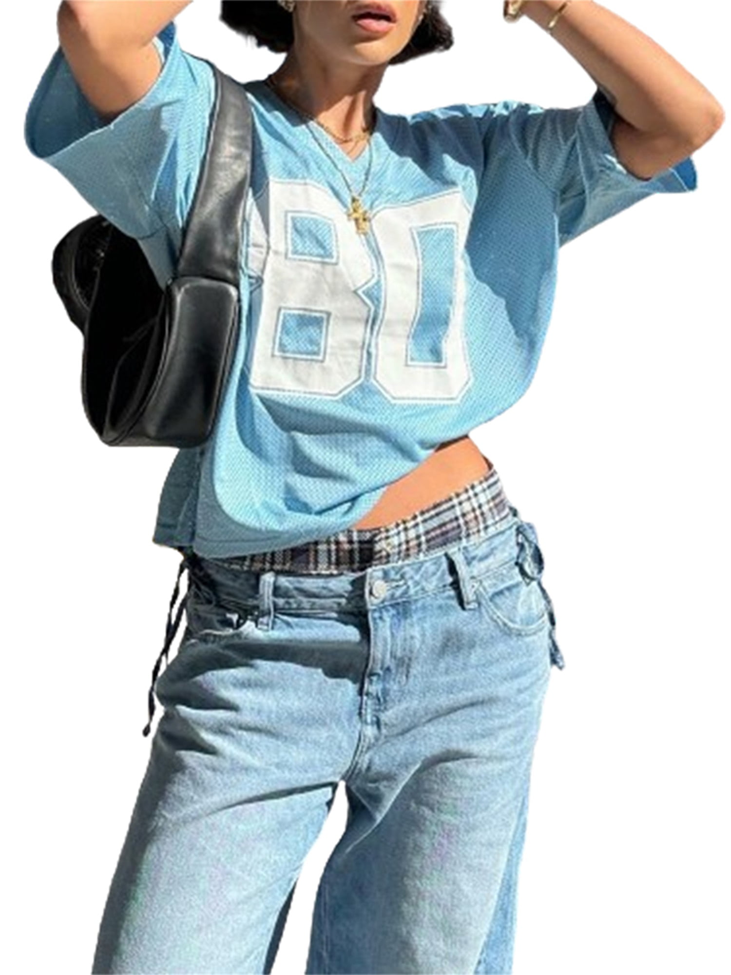 Women Jersey T-shirt, Number Grunge Graphic V Neck Short Sleeve Tee ...