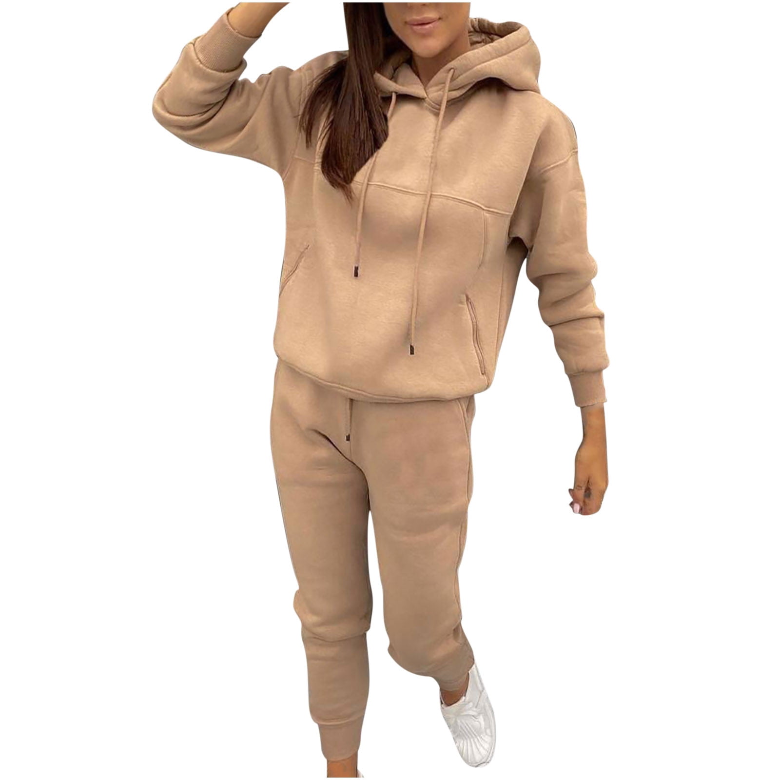 Women Jogging Suits 2 Piece Outfits Solid Long Sleeve Hoodie Pullover ...