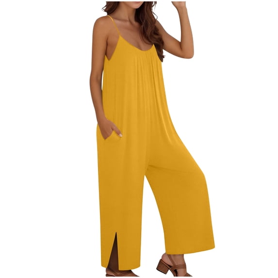 Women Jumpsuits 2026 Casual Sleeveless Spaghetti Strap Boho Wide Leg ...
