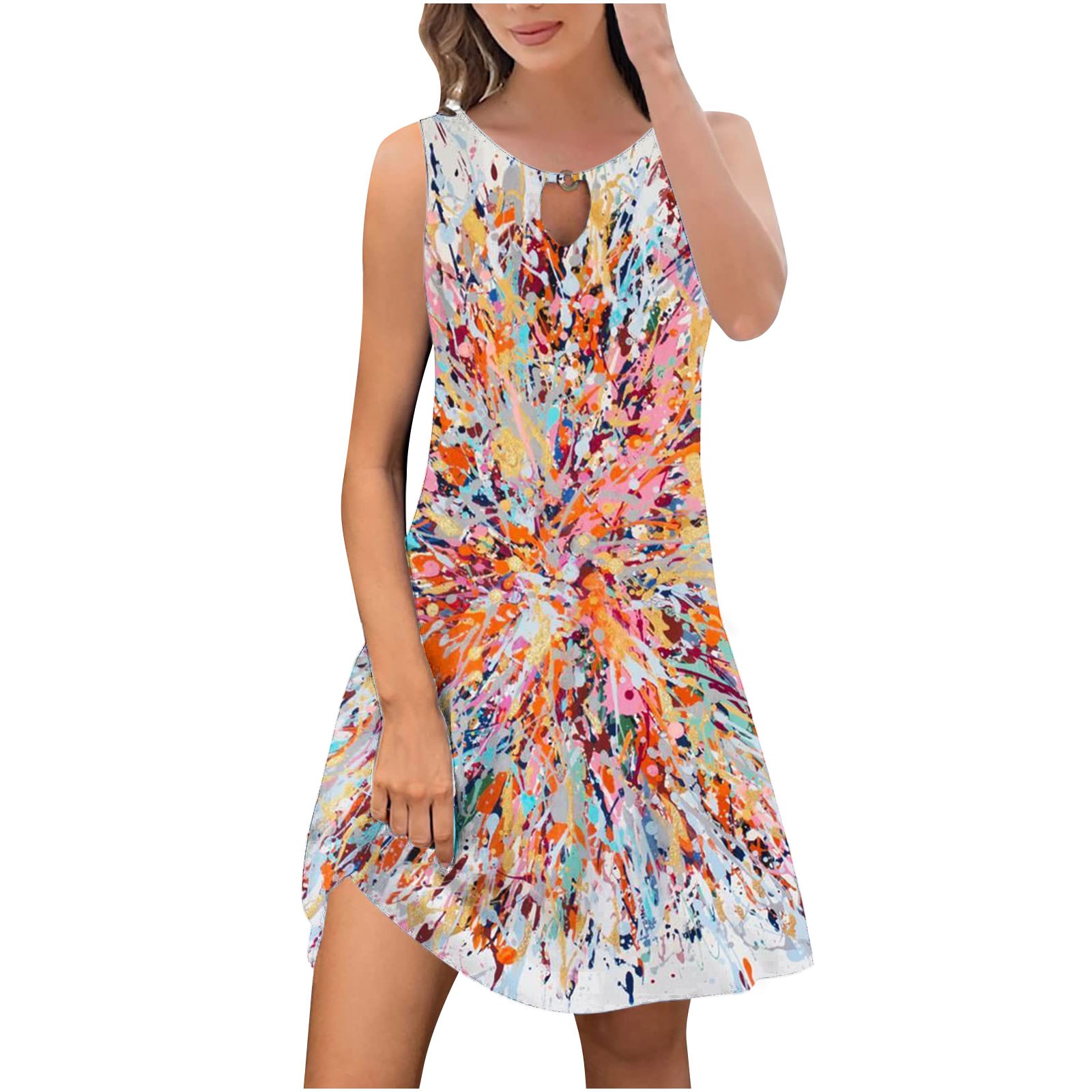 Women Keyhole Neck Summer Dress Sleeveless American Flag Patriotic Tank ...