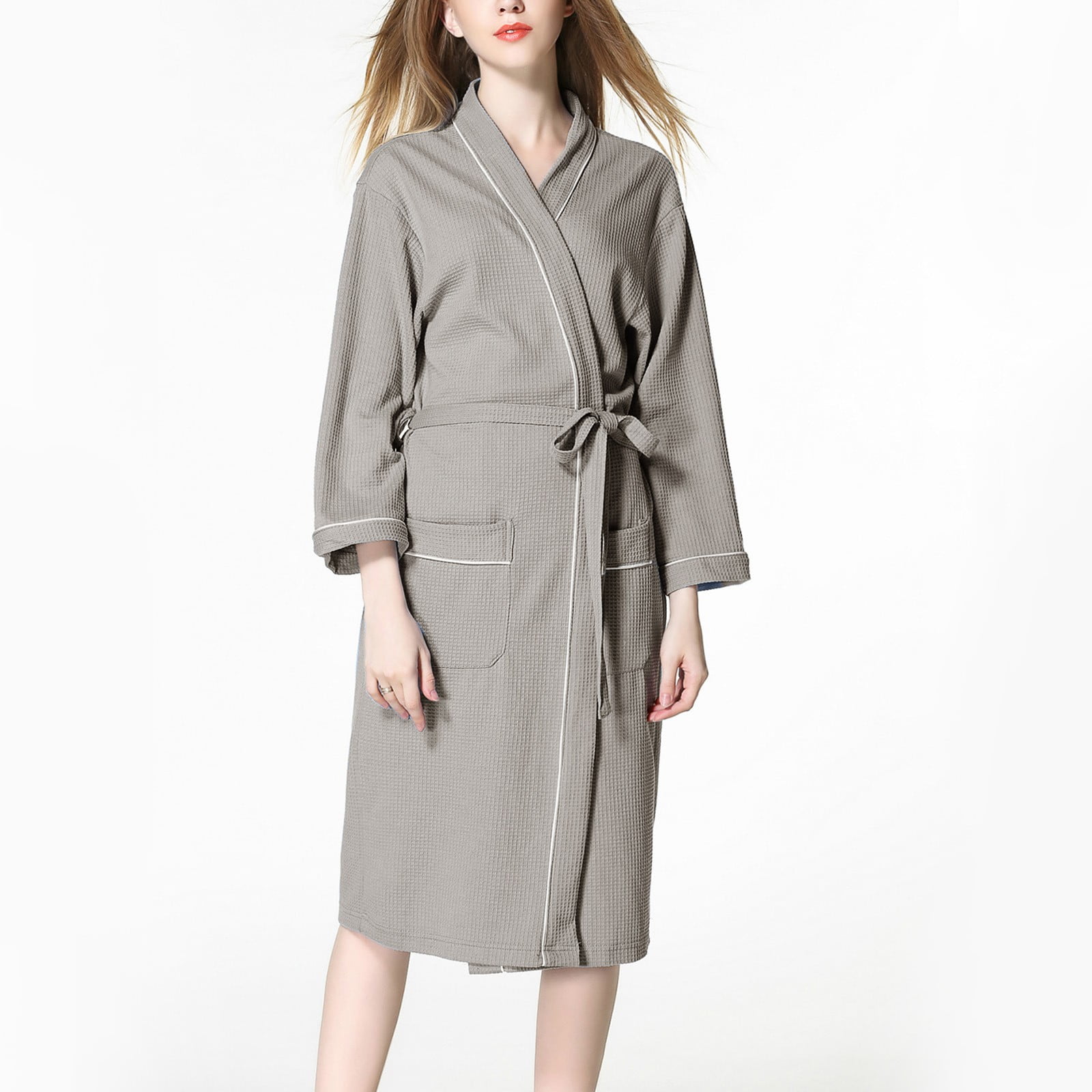 Women Kimono Robes Long Knit Bathrobe Lightweight Soft Knit Sleepwear ...