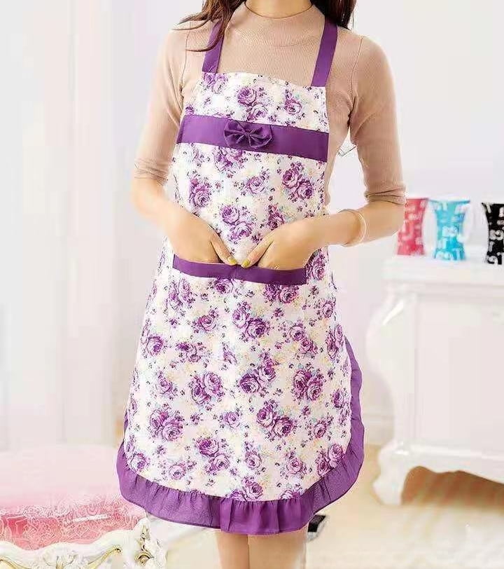 Women Kitchen Floral Apron with Pocket and Adjustable Waist Ties Water ...